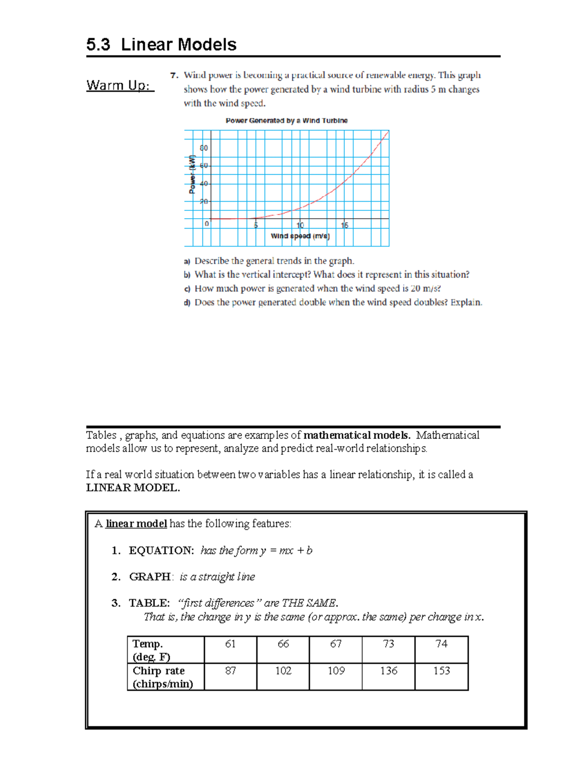 linear_models practise problems - 5 Linear Models Warm Up: Tables ...
