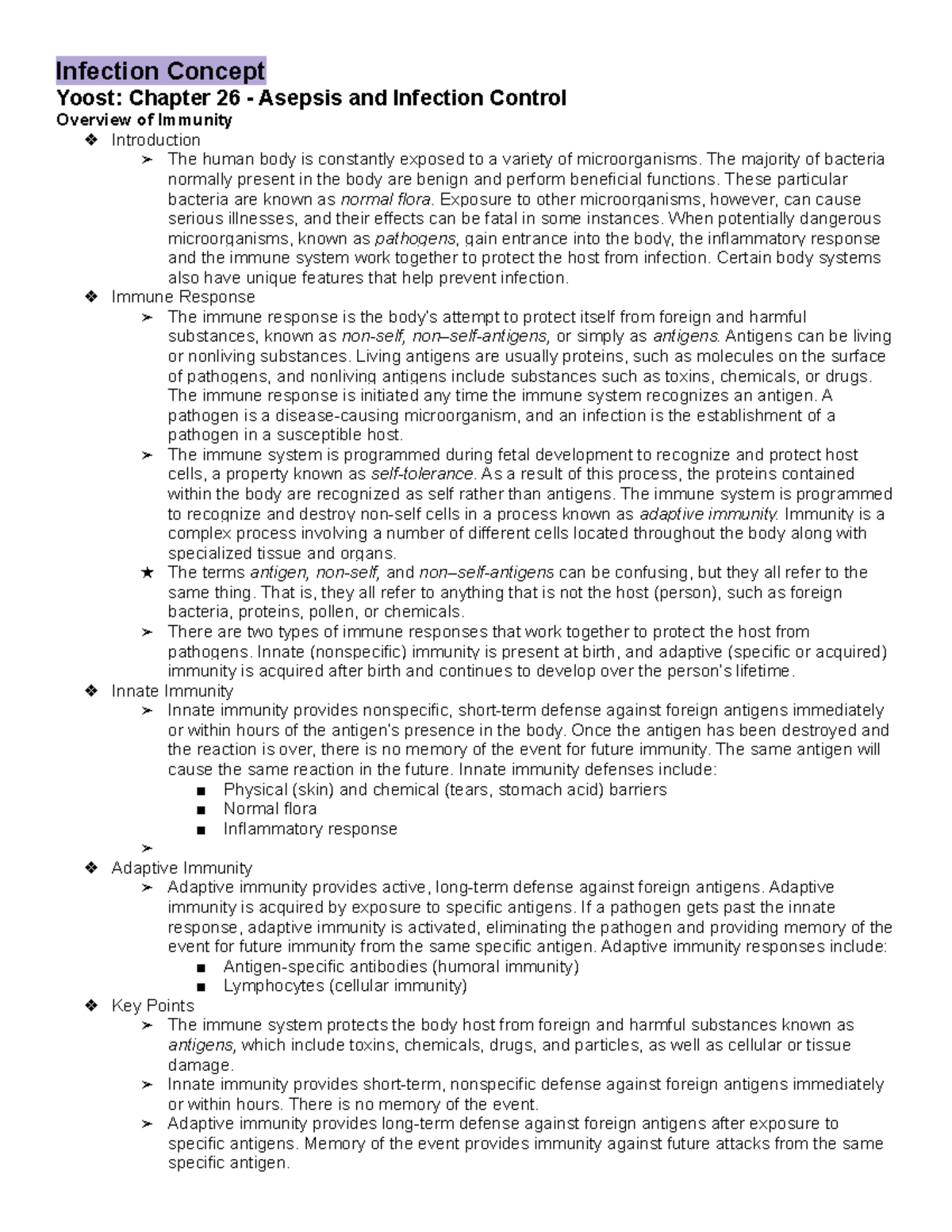 Infection Concept Notes - Infection Concept Yoost: Chapter 26 - Asepsis ...