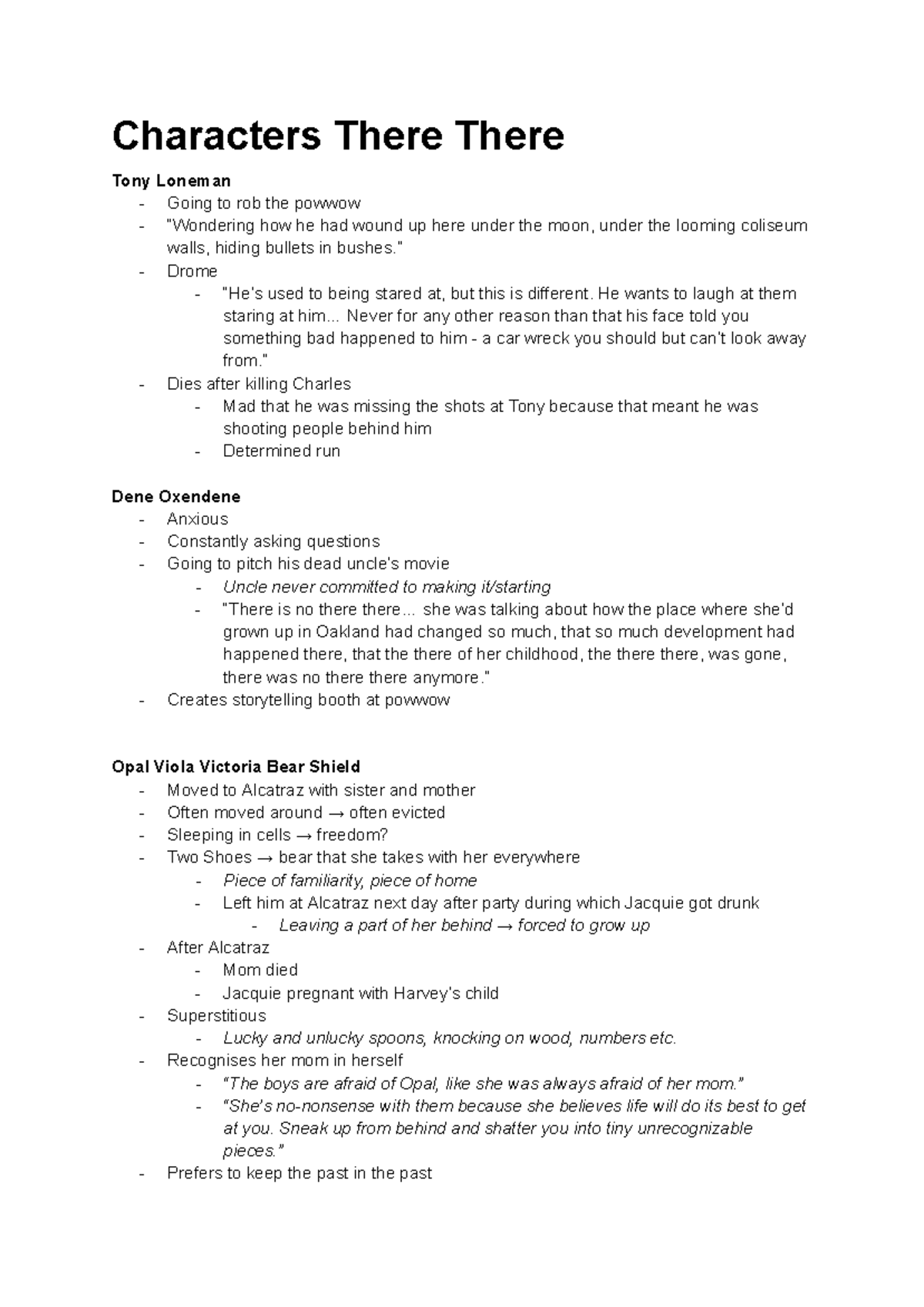 English Notes Summary - Google Documenten - Characters There There Tony ...