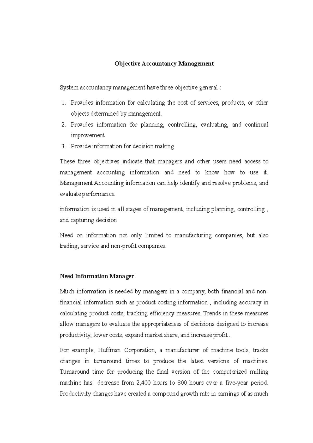 Management accounting purposes - Objective Accountancy Management ...