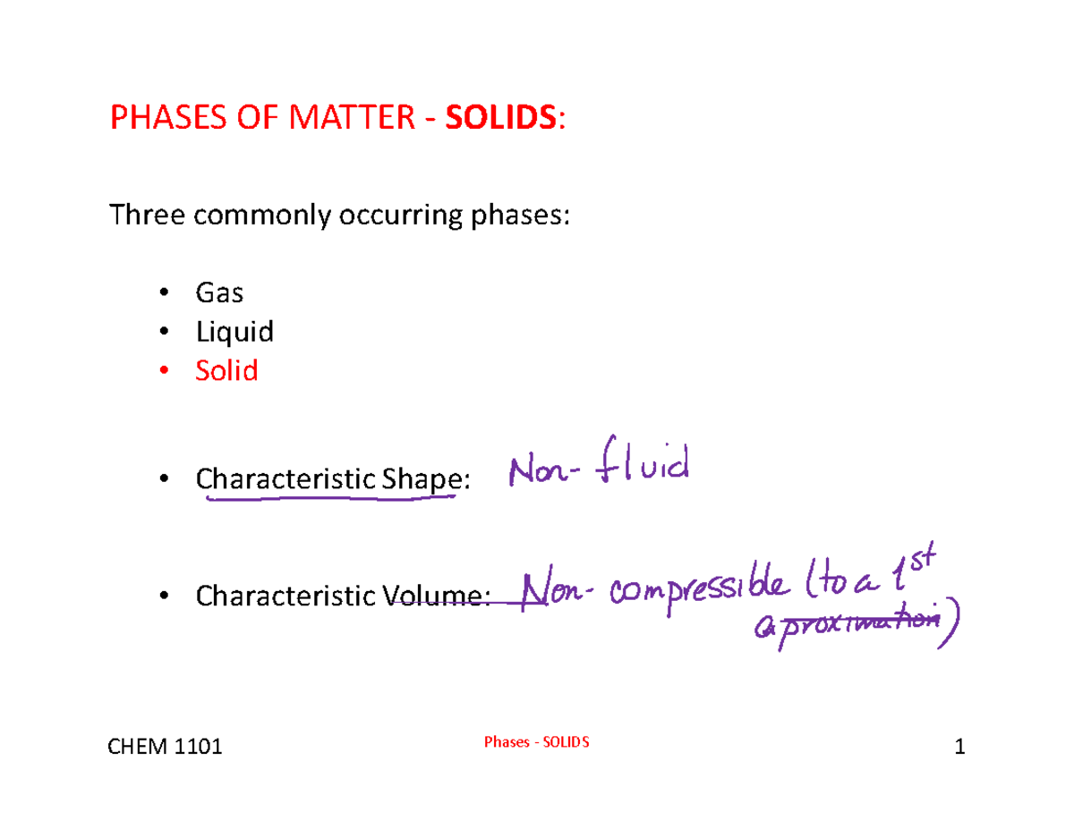 12 Solids - Notes - ####### Phases - SOLIDS CHEM 1101 1 PHASES OF ...