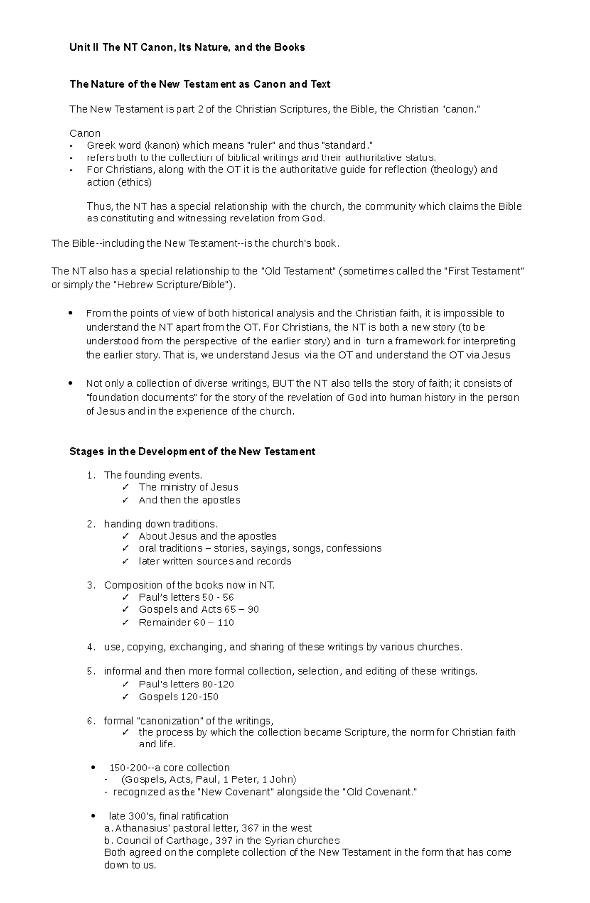 Unit II The NT Canon - " Canon Greek word (kanon) which means "ruler ...