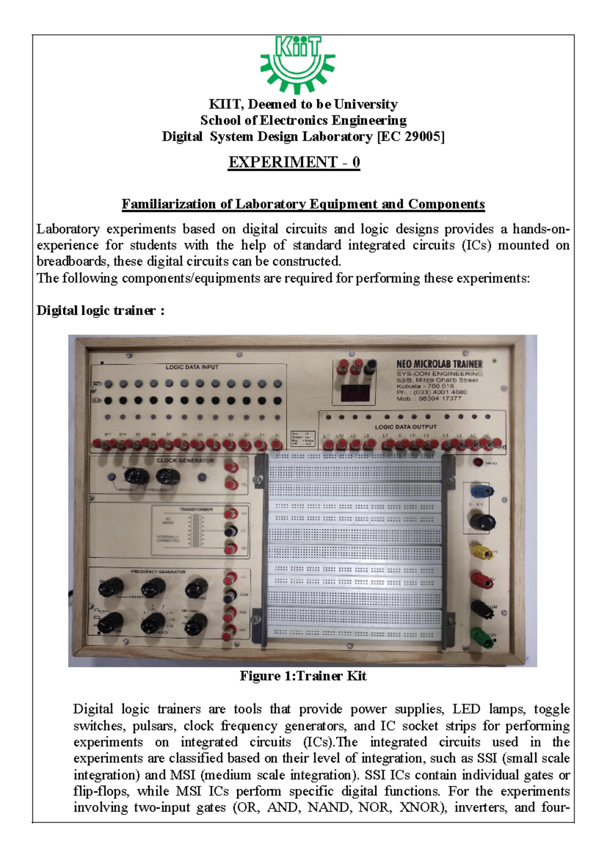 Experiment 0 of Digital system design Lab - KIIT, Deemed to be University School of Electronics ...