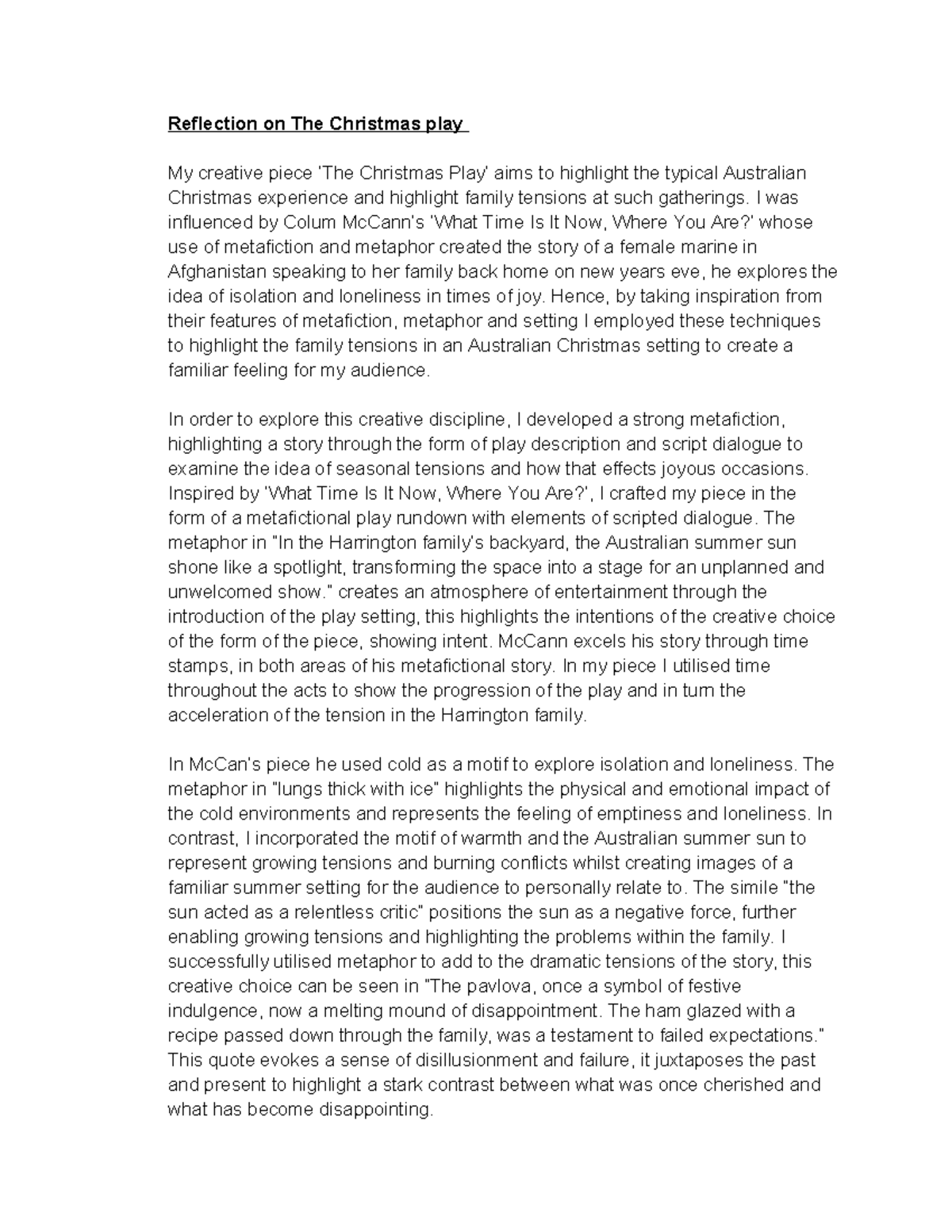 Craft of Writing Reflection 9/10 - Reflection on The Christmas play My ...