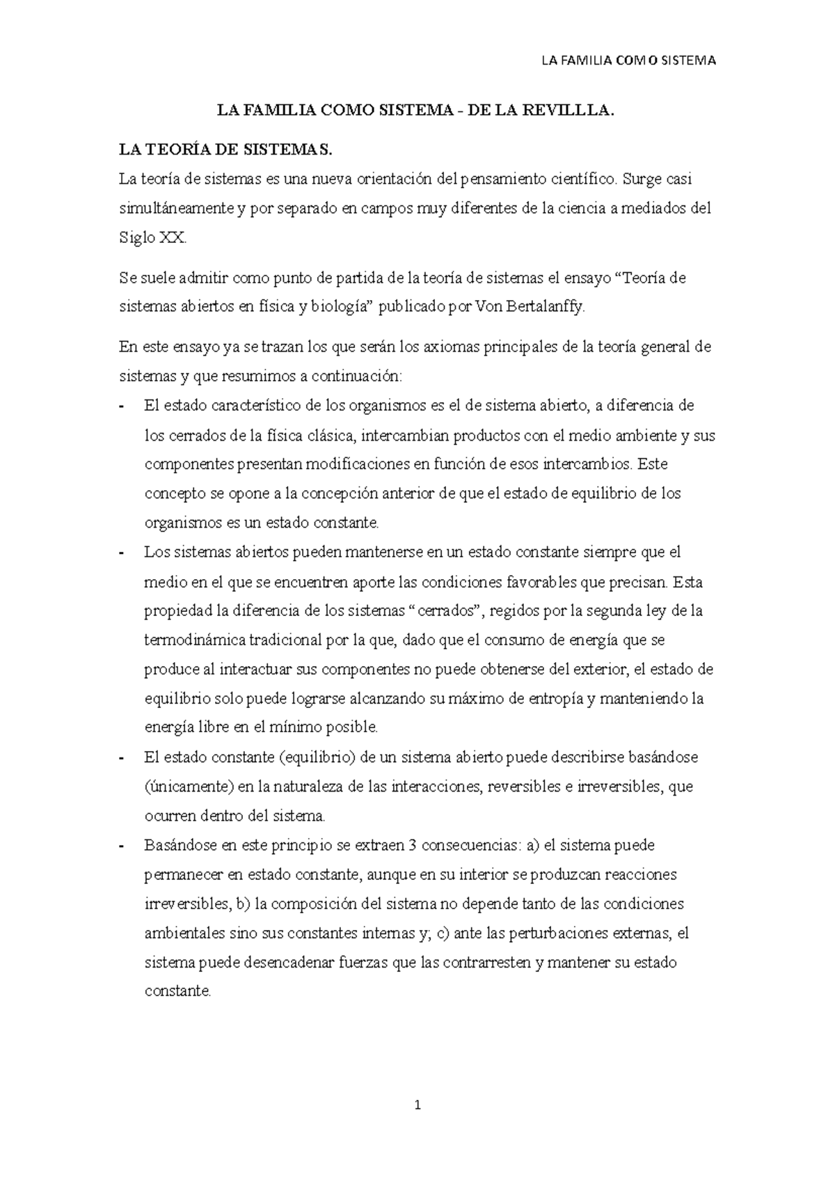 DE LA Revilla - LA Familia COMO Sistema - LA FAMILIA COMO SISTEMA - DE LA REVILLLA. LA TEORÍA DE ...