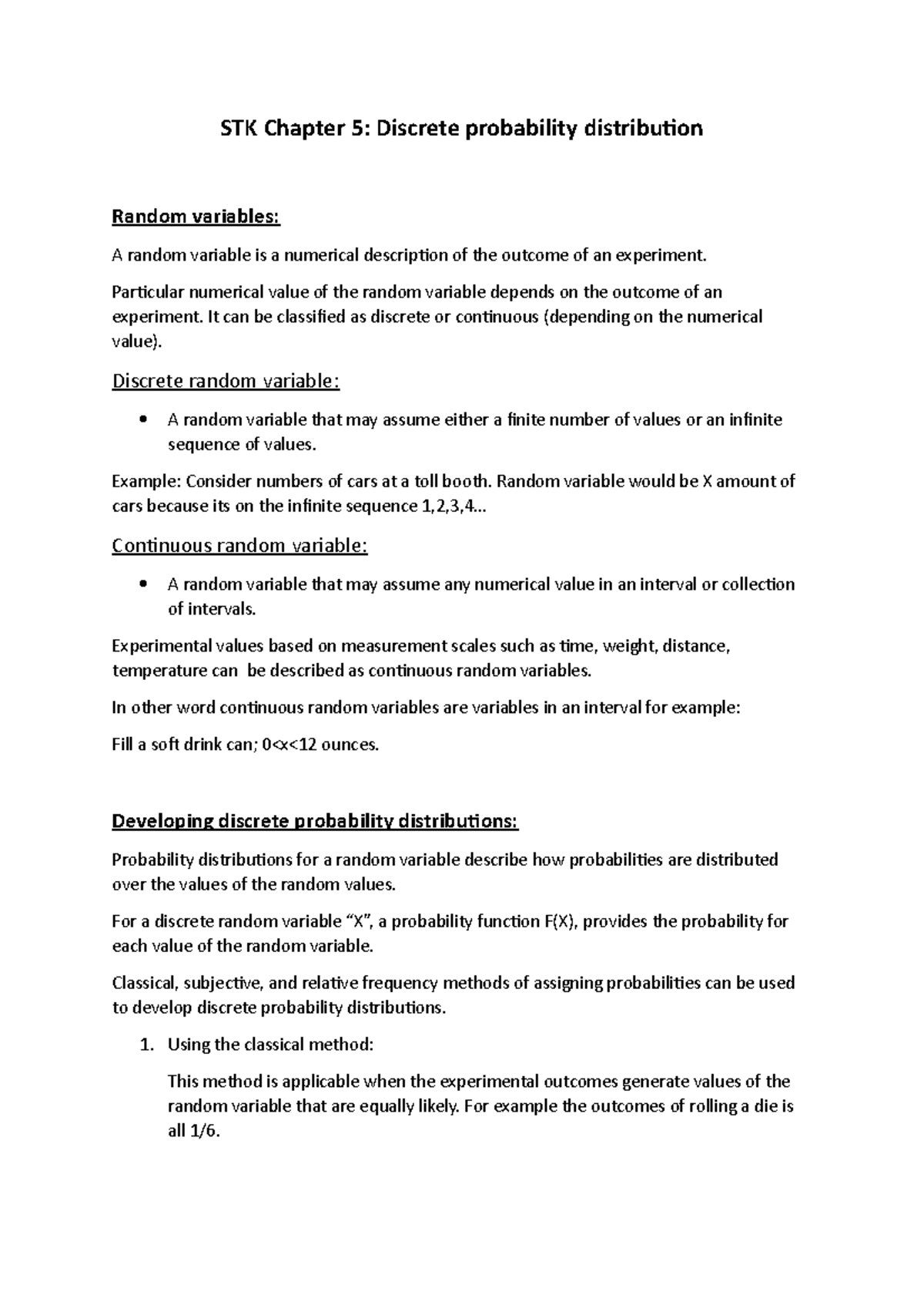Chapter 5 Summary Discrete probability distribution - STK Chapter 5 ...