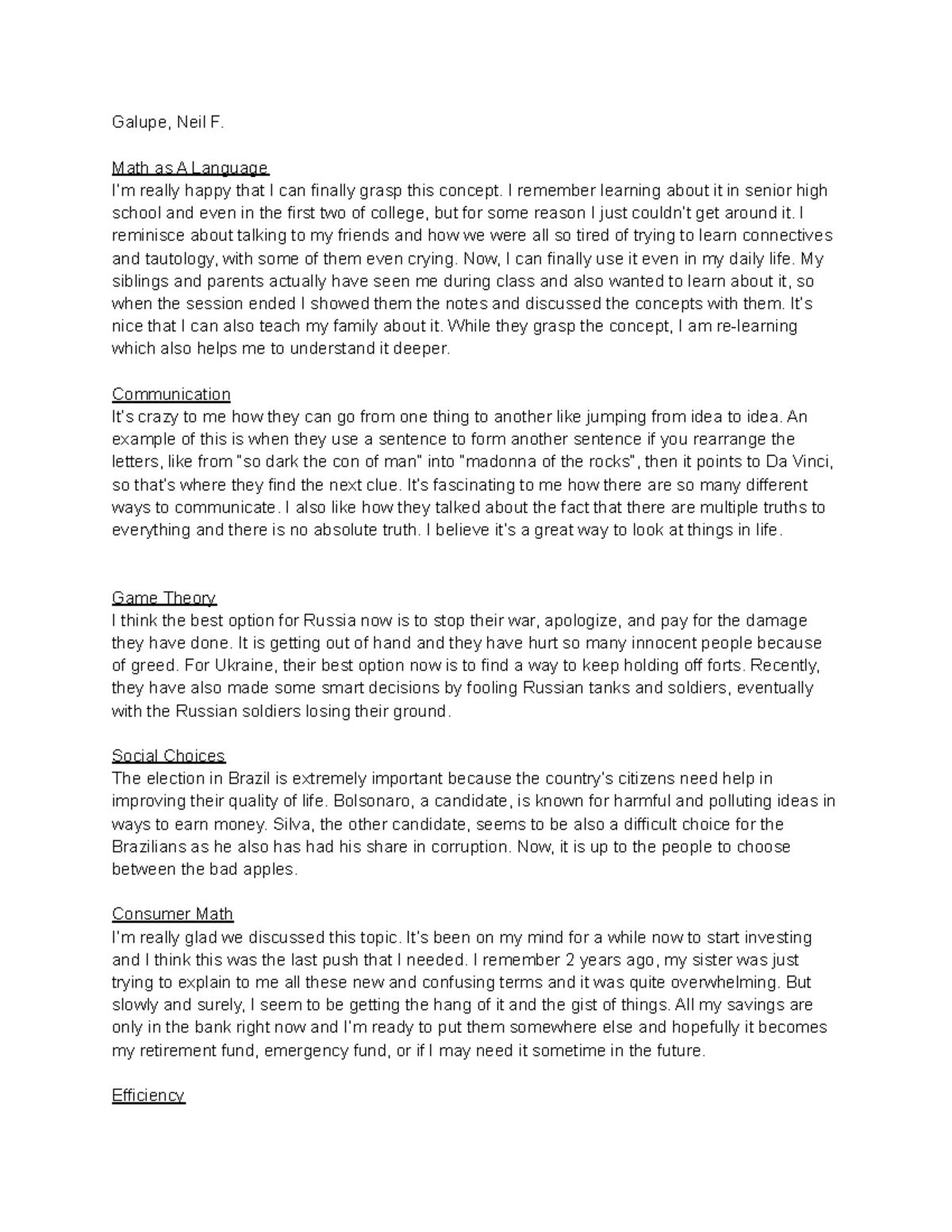 Gematmw-Reflection - reflection paper - Galupe, Neil F. Math as A ...