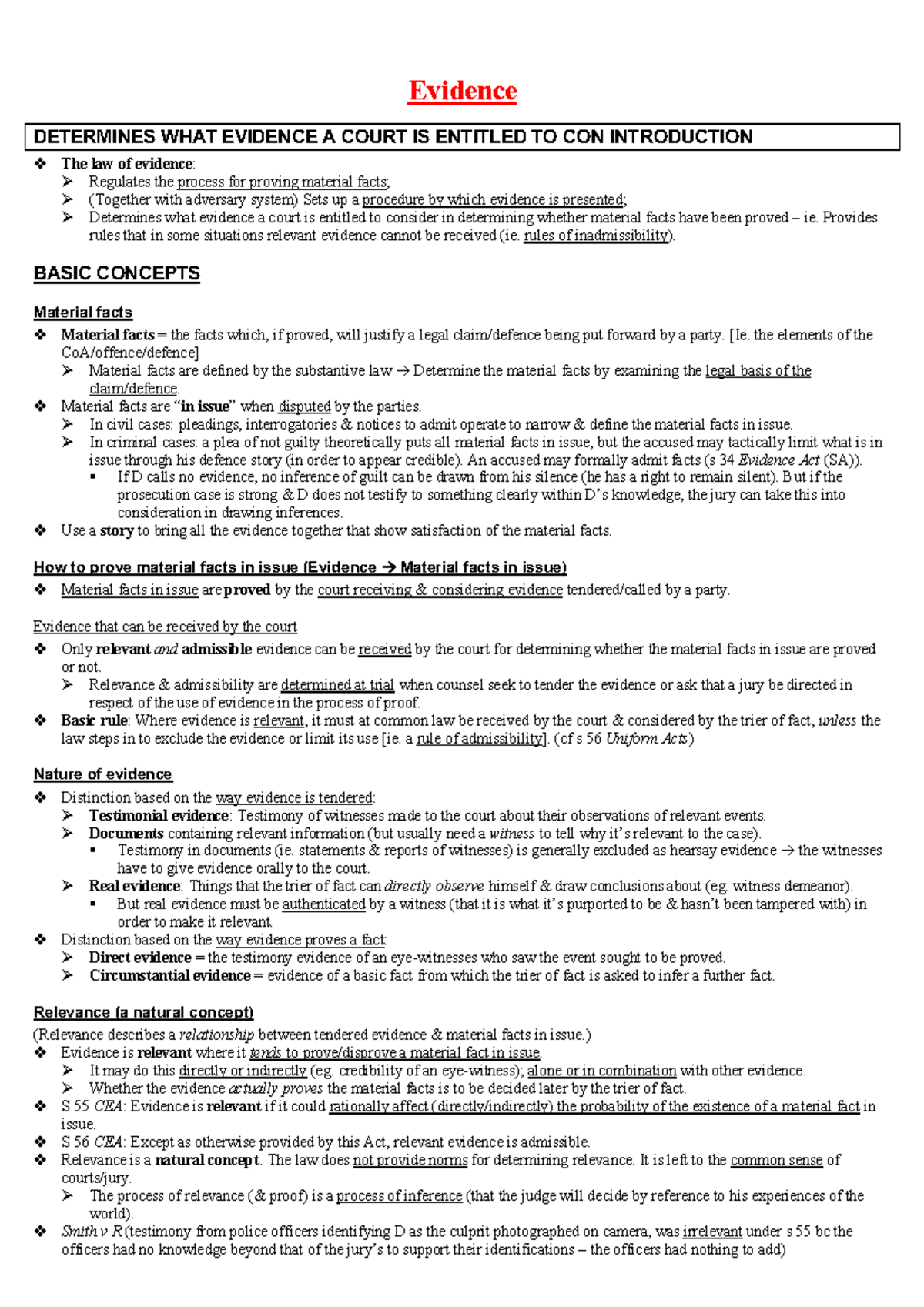 Evidence - School of Law - Evidence DETERMINES WHAT EVIDENCE A COURT IS ...