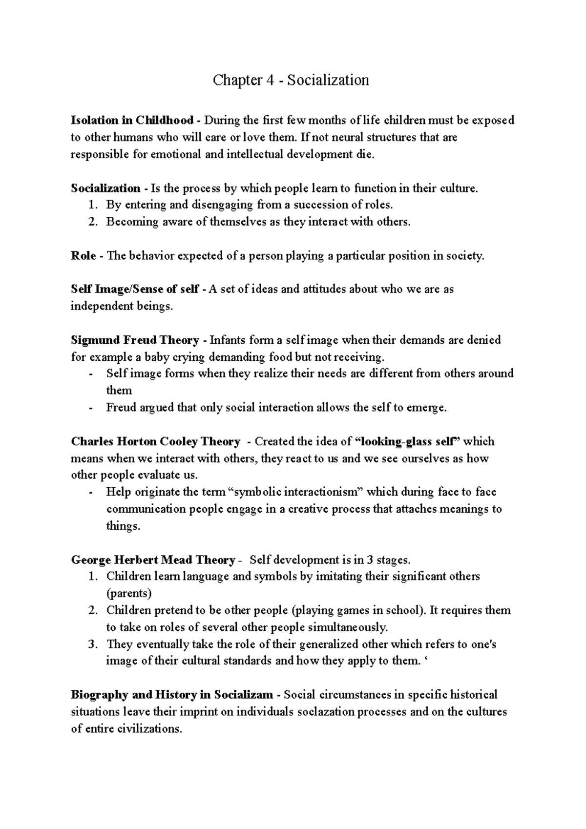 SOCI1000 - Chapter 4 Notes - Socialzation - Chapter 4 - Socialization ...