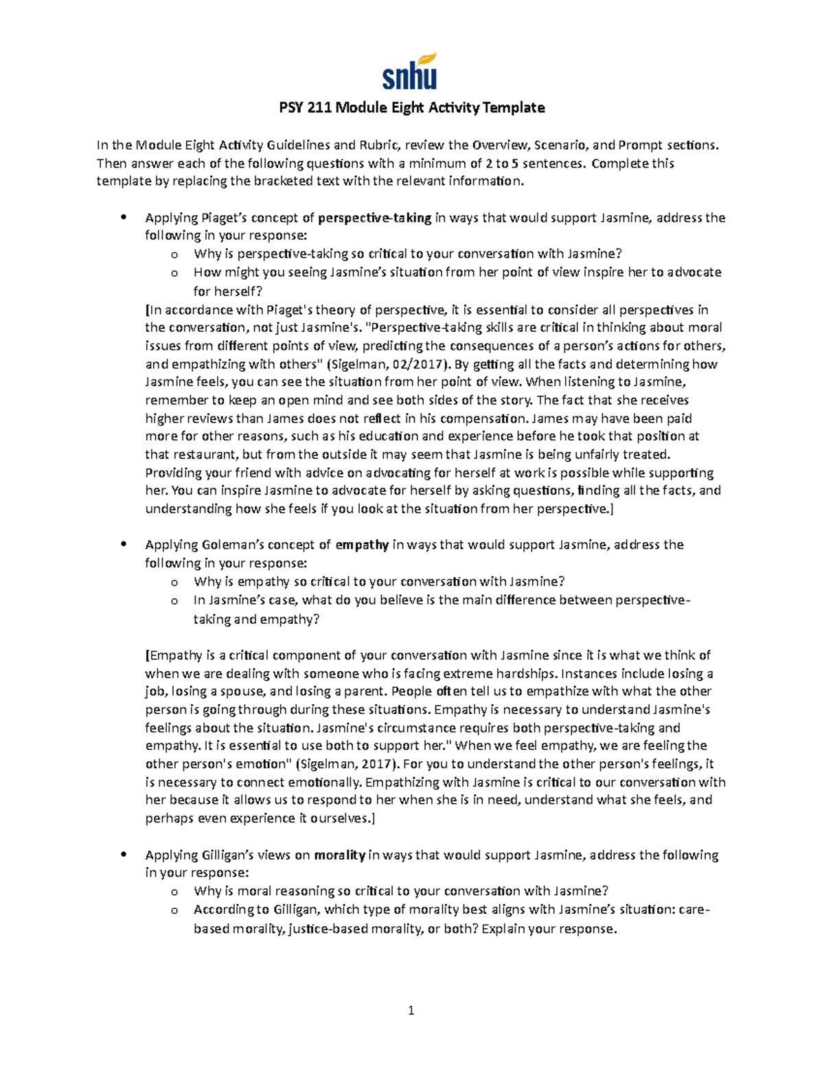 PSY 211 Module Eight Activity Template - Then answer each of the ...