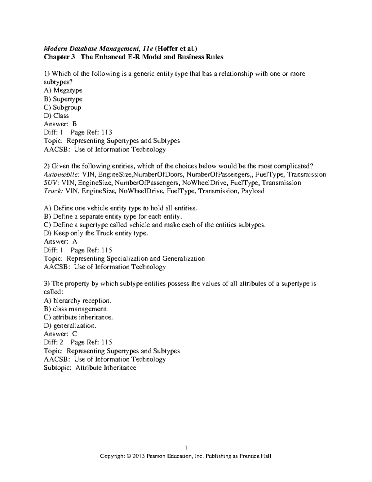 تيست بانك شابتر 3 - ch 3 q - 1 Modern Database Management, 11e (Hoffer et al.) Chapter 3 The ...