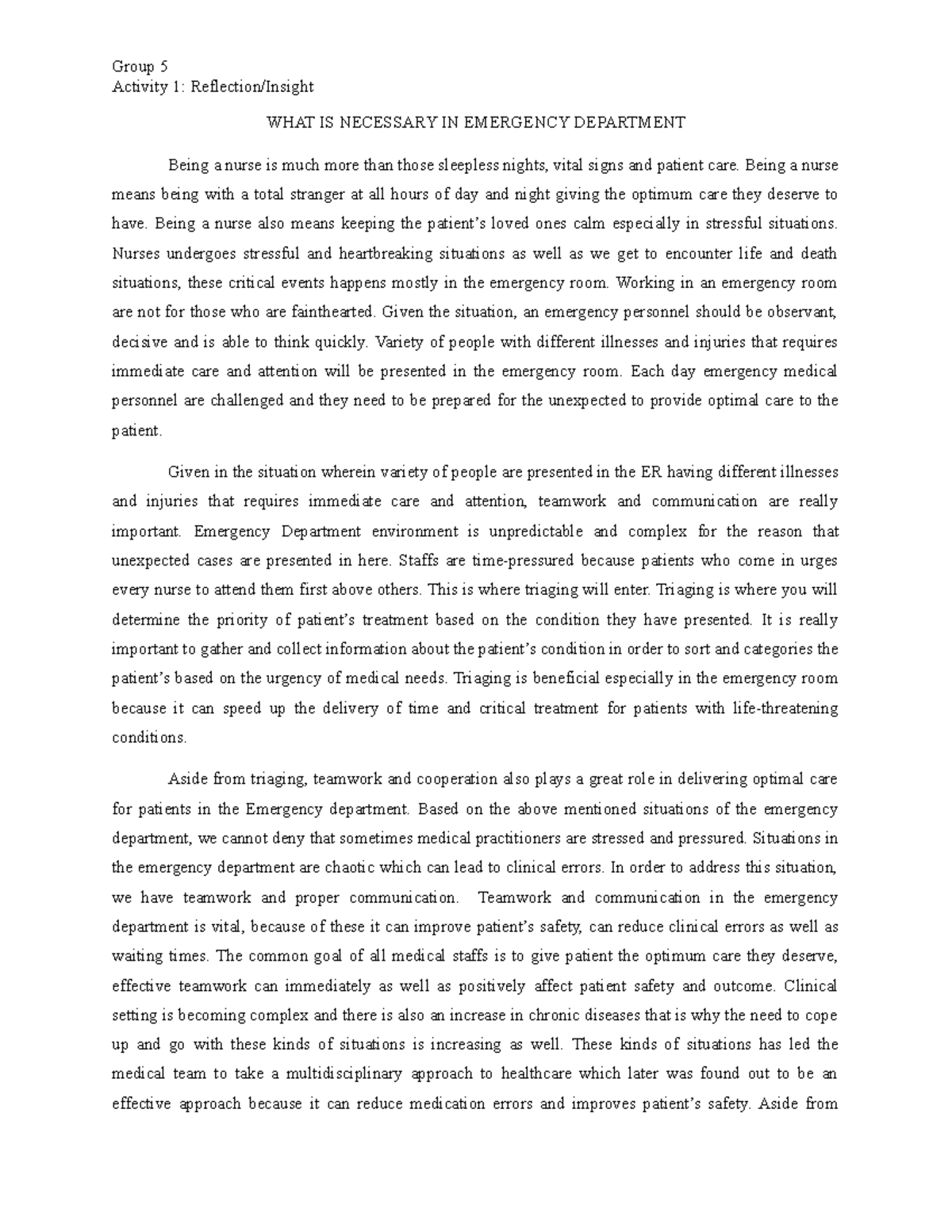 Activity 1- What are your Insights in Emergency Department - Group 5 ...