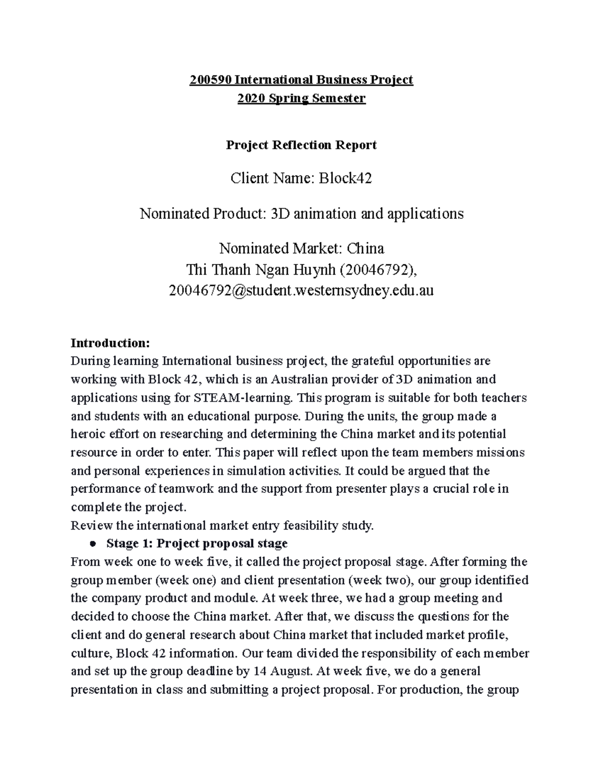 IBP reflection report - 200590 International Business Project 2020 ...