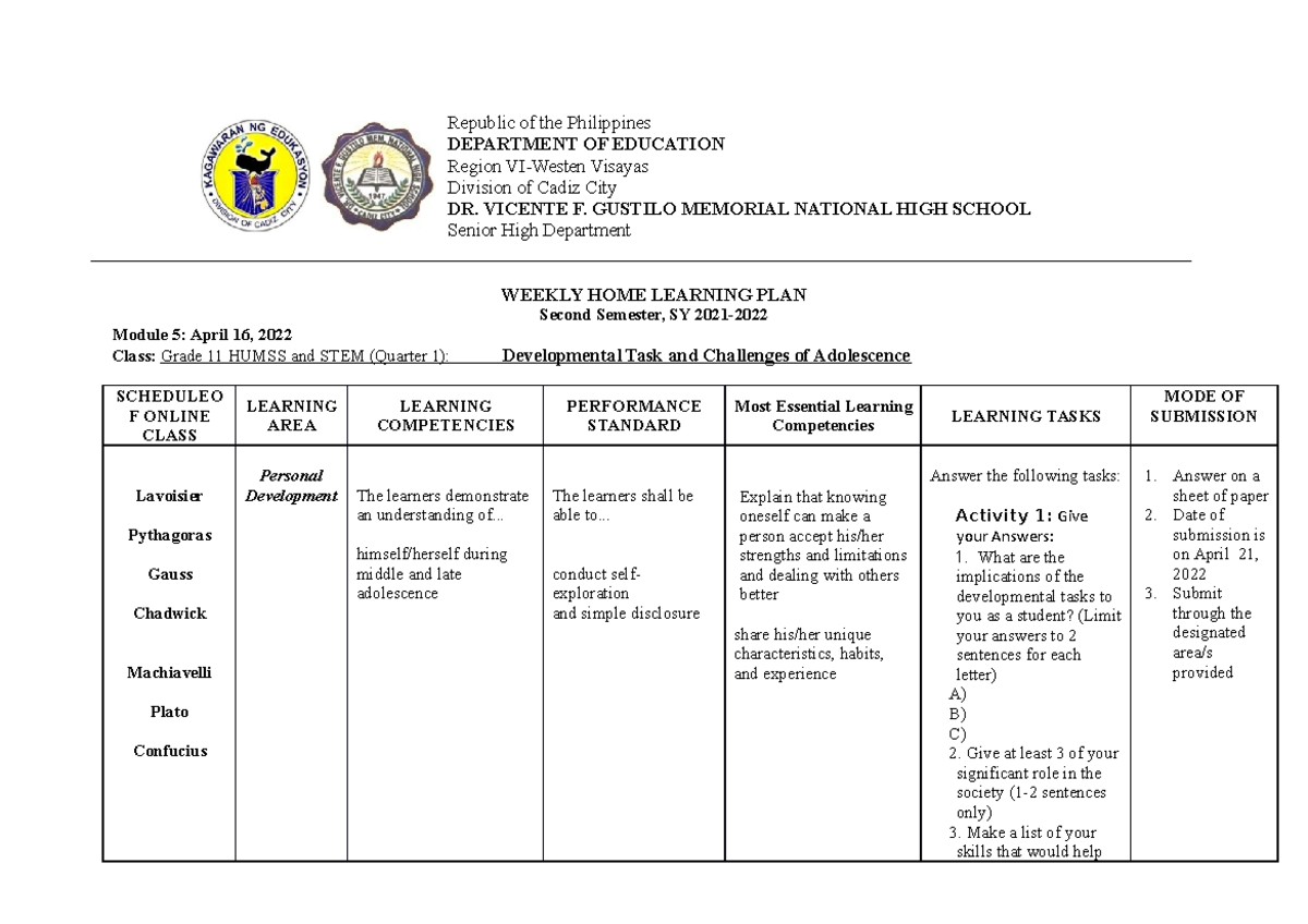 Weekly PLAN Per Dev WEEK 5 - empowerment technologies - Studocu