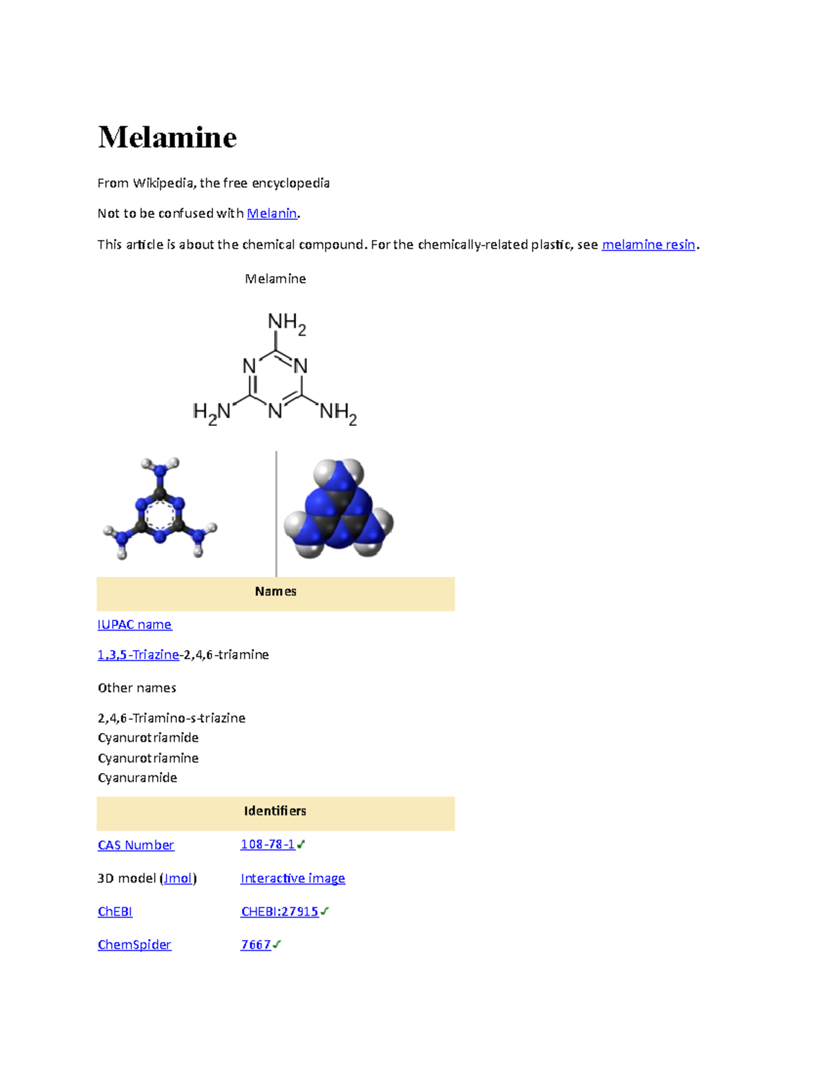 Melamina - Melamine From Wikipedia, the free encyclopedia Not to be ...