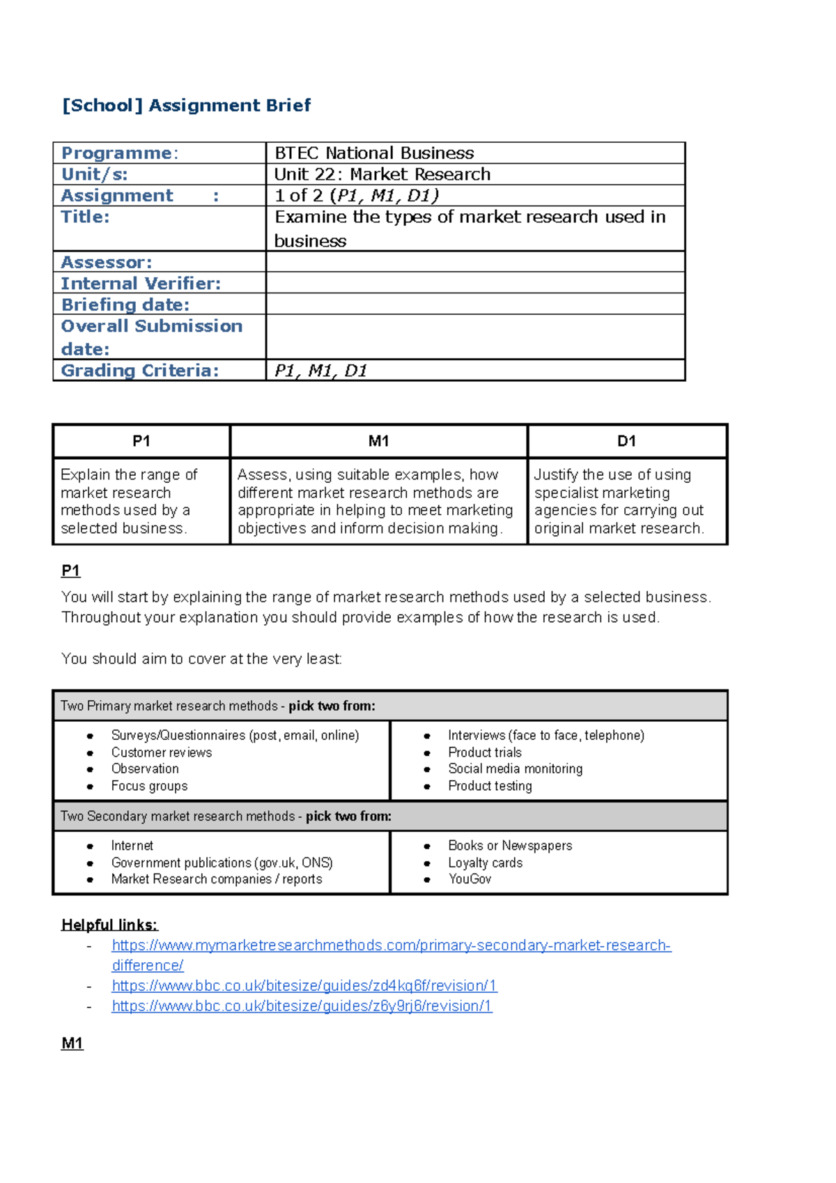 Unit-22-Assign 1 Help Sheet - [School] Assignment Brief Programme ...