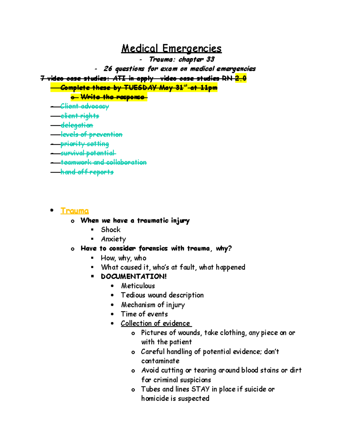 Medical Emergencies - Complete these by TUESDAY May 31st at 11pm o ...