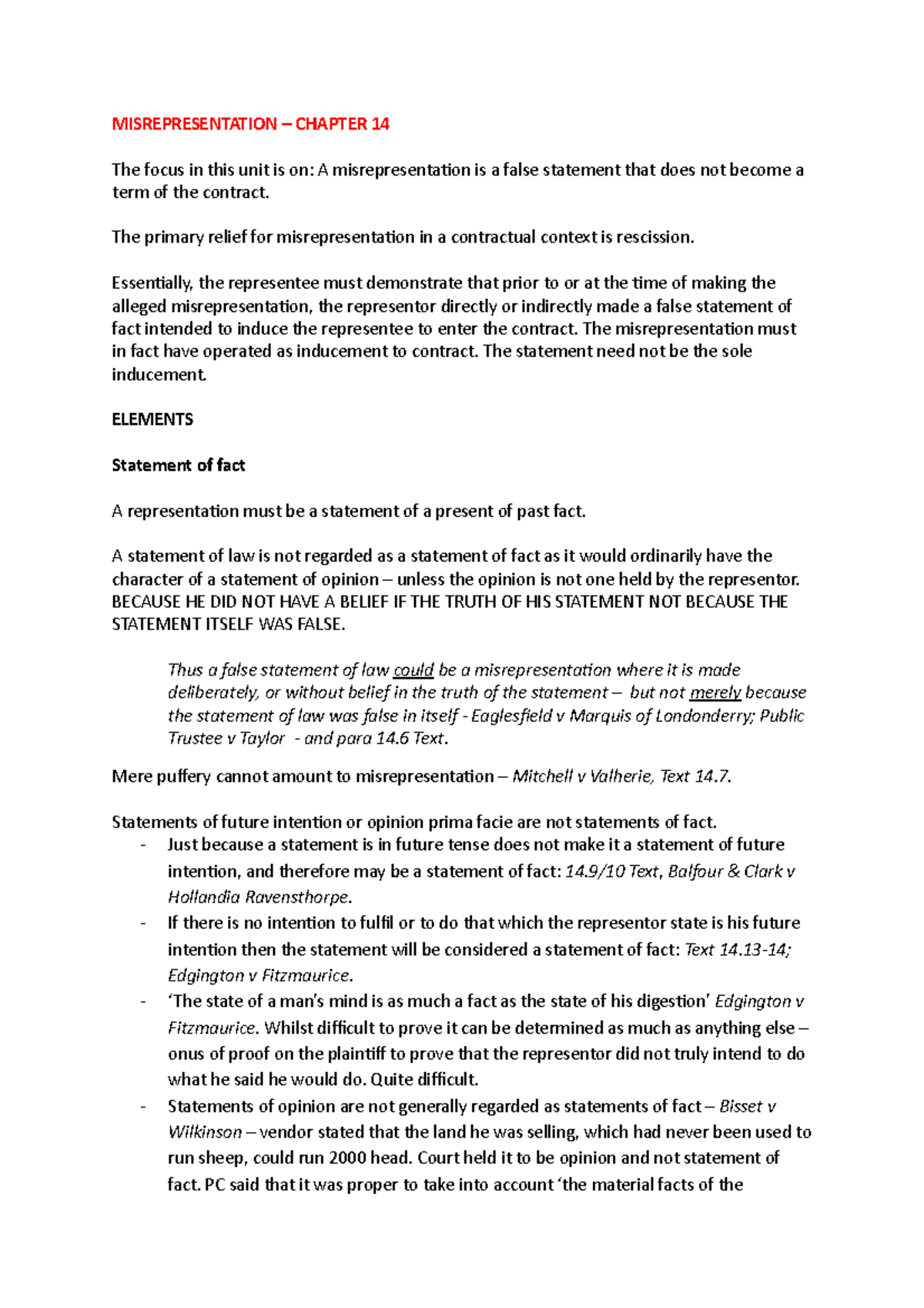 Misrepresentation, Misleading conduct and Mistake - MISREPRESENTATION ...