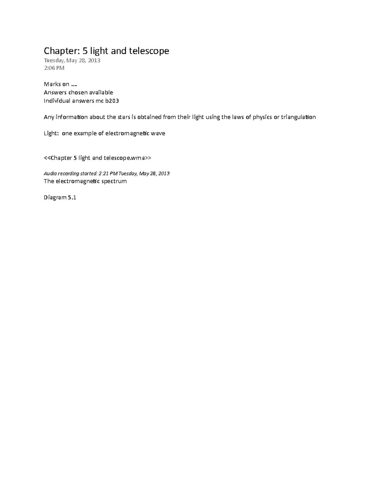 Chapter 5 light and telescope - Chapter: 5 light and telescope Tuesday ...