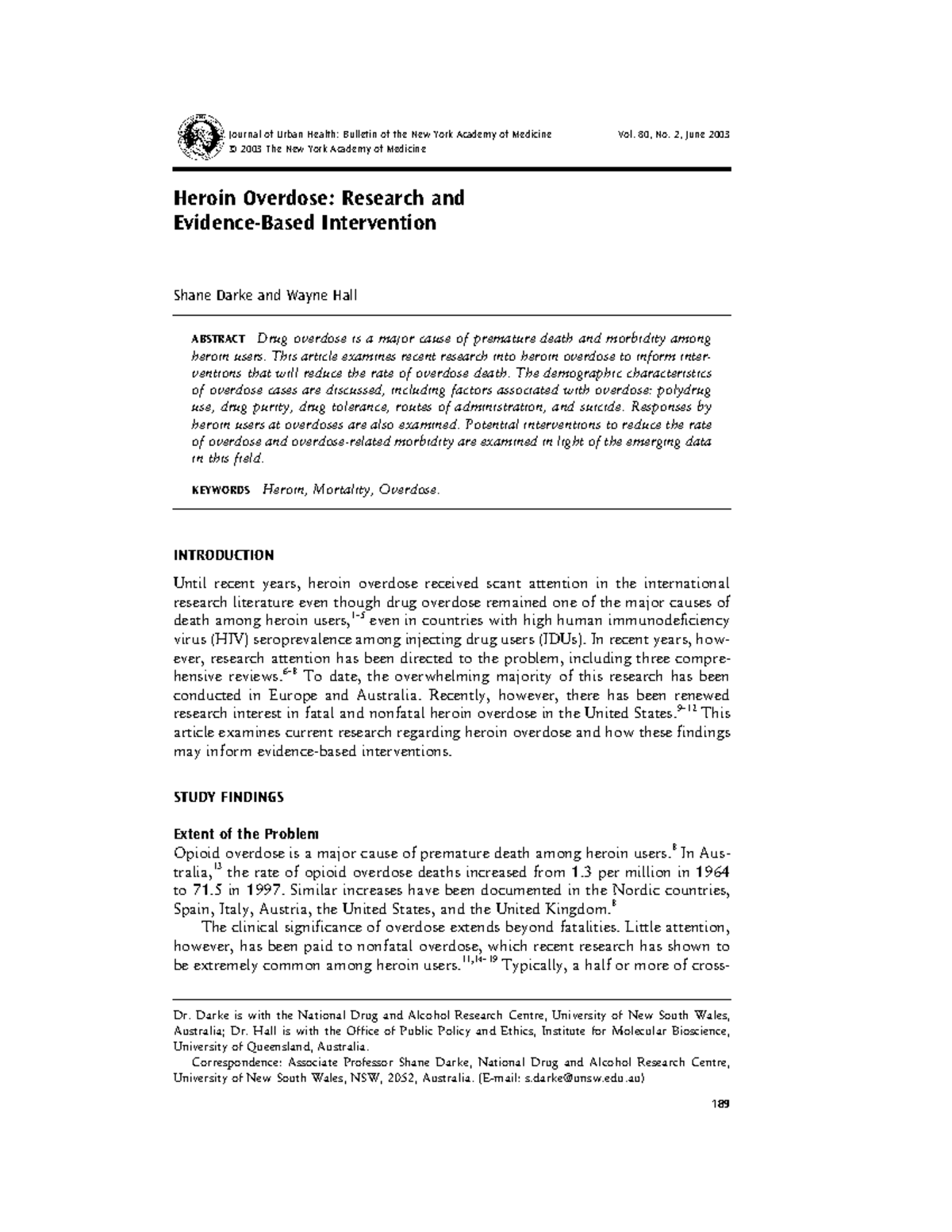 Heroin overdose - jihj - Journal of Urban Health: Bulletin of the New ...