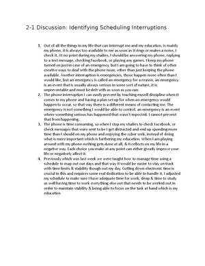 2-1 Discussion Identifying Scheduling Interruptions - 1 what has ...