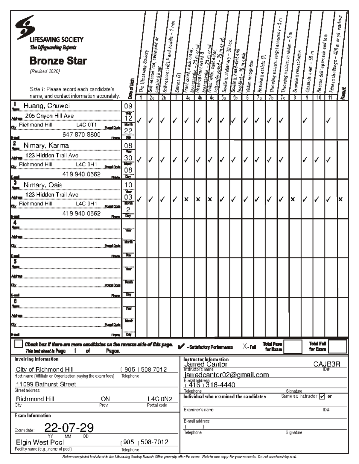 Bronze star 2 - Notes - (Revised 2020) 2a Side 1: Please record each ...