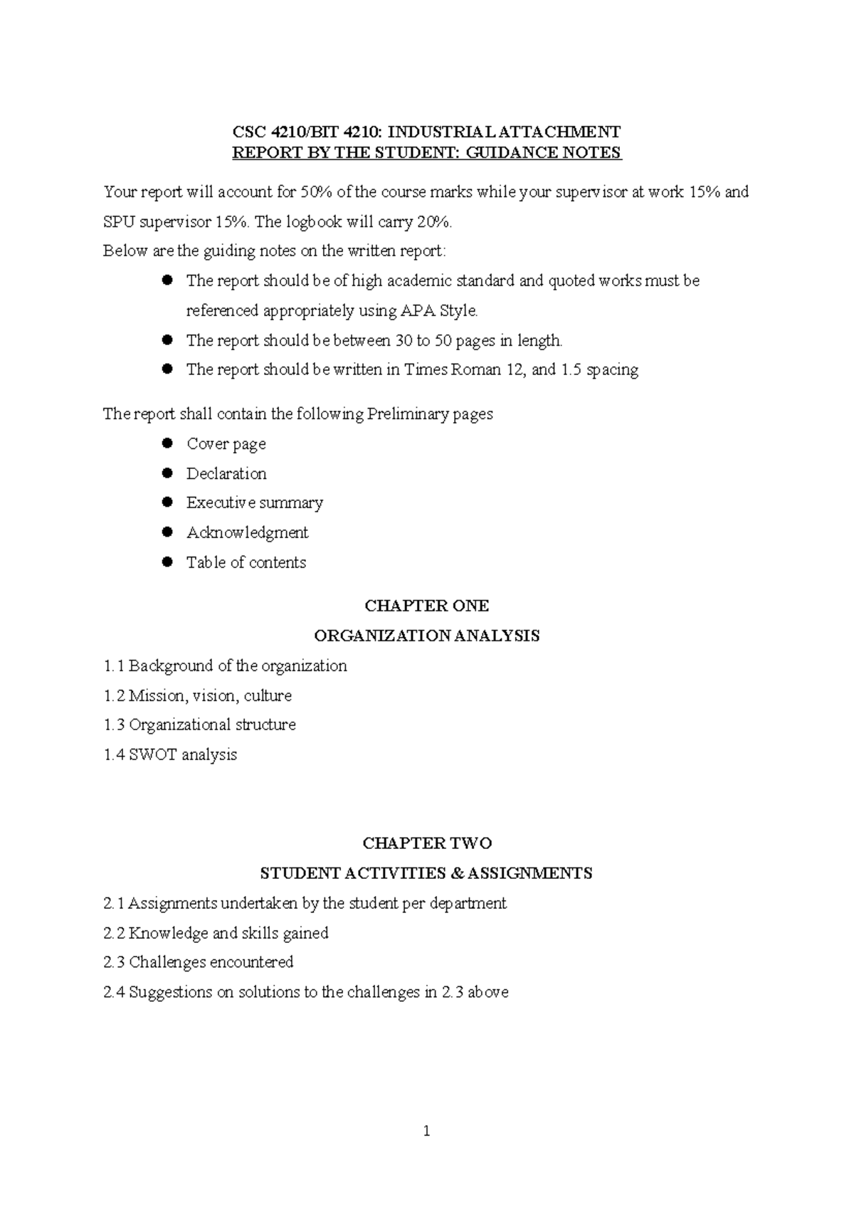Attachment Report Guidelines - CSC 4210/BIT 4210: INDUSTRIAL ATTACHMENT ...
