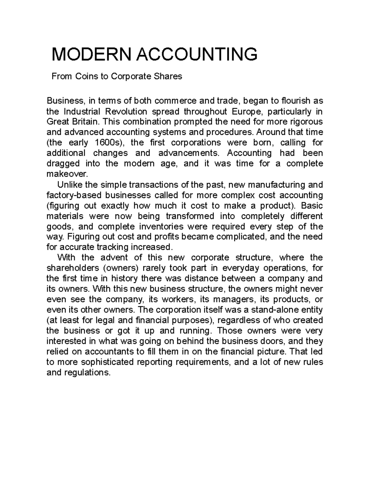 Modern Accounting and introduction notes - MODERN ACCOUNTING From Coins ...