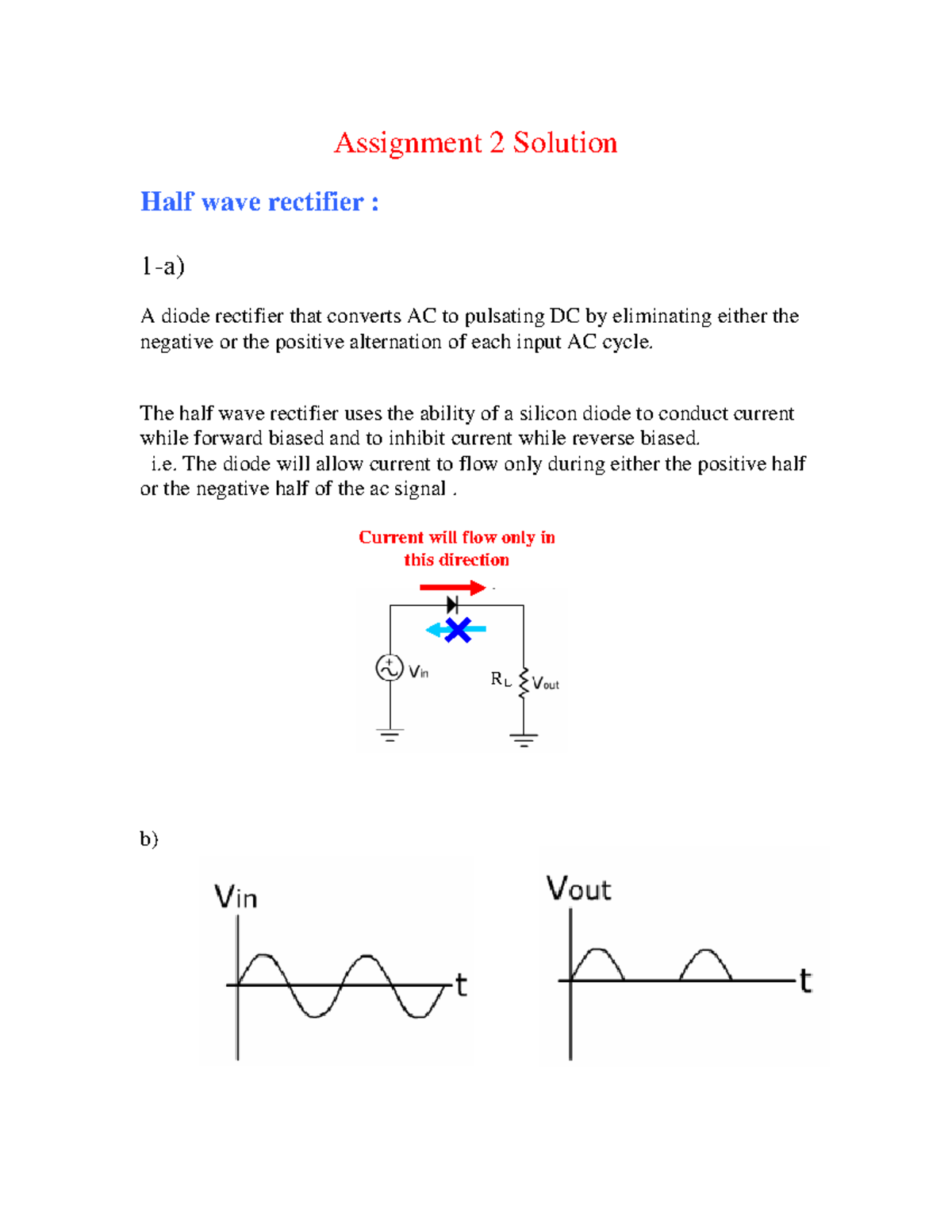 Assignment 1 Solution - semiconductors physics course - Assignment 2 Solution Half wave ...