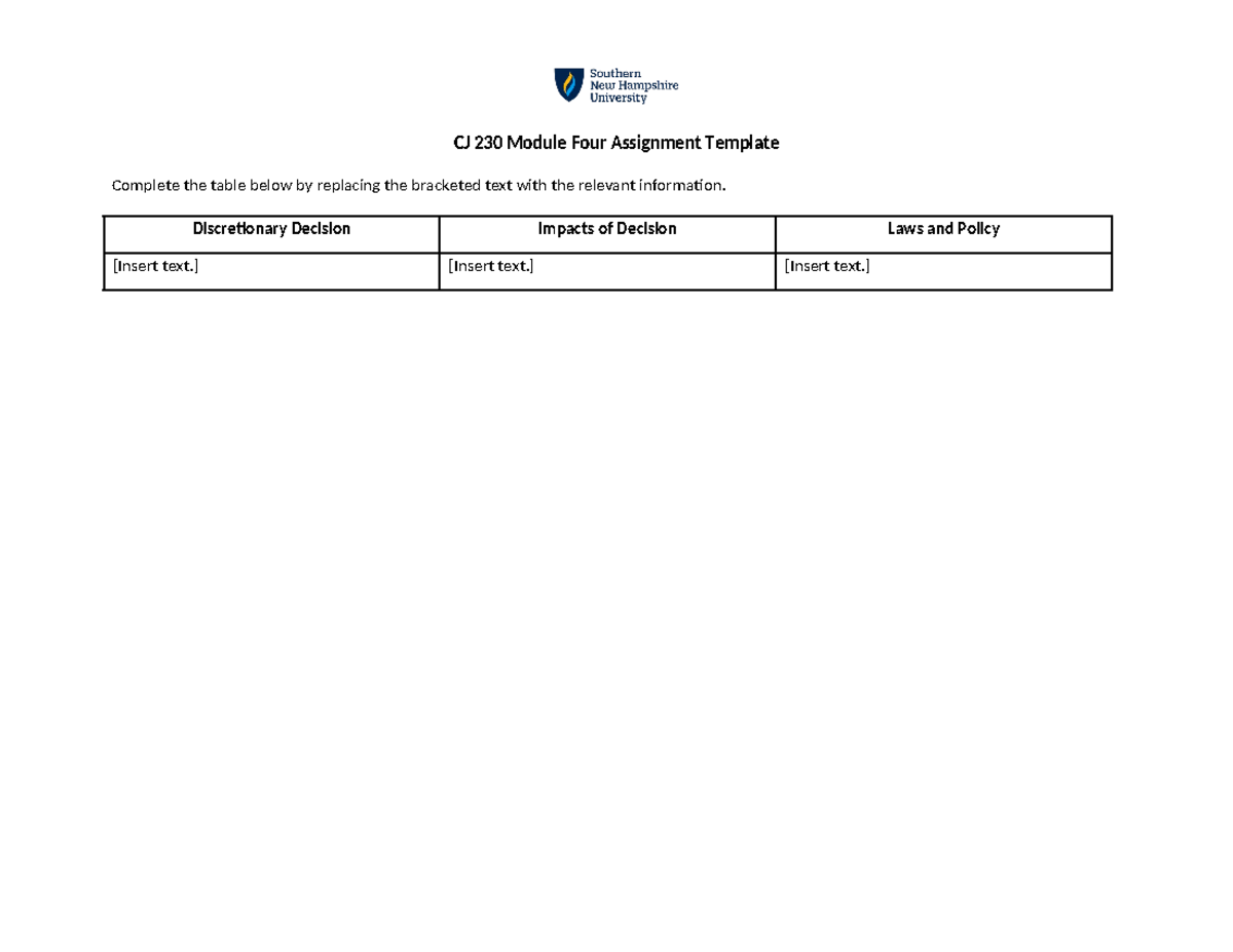 CJ 230 Module Four Assignment Template - CJ 230 - CJ 230 Module Four ...