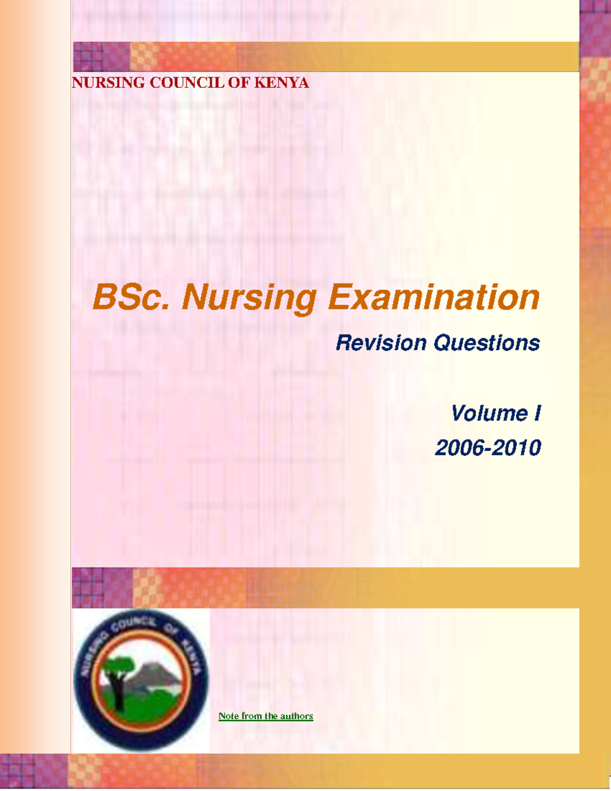 BSc N NCK papers Vol 1 - past paper - NURSING COUNCIL OF KENYA BSc ...