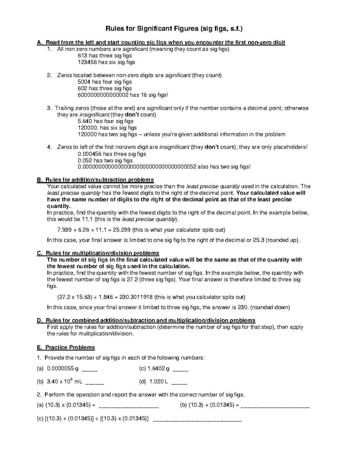 Significant Figures - ) A. Read from the left and start counting sig ...