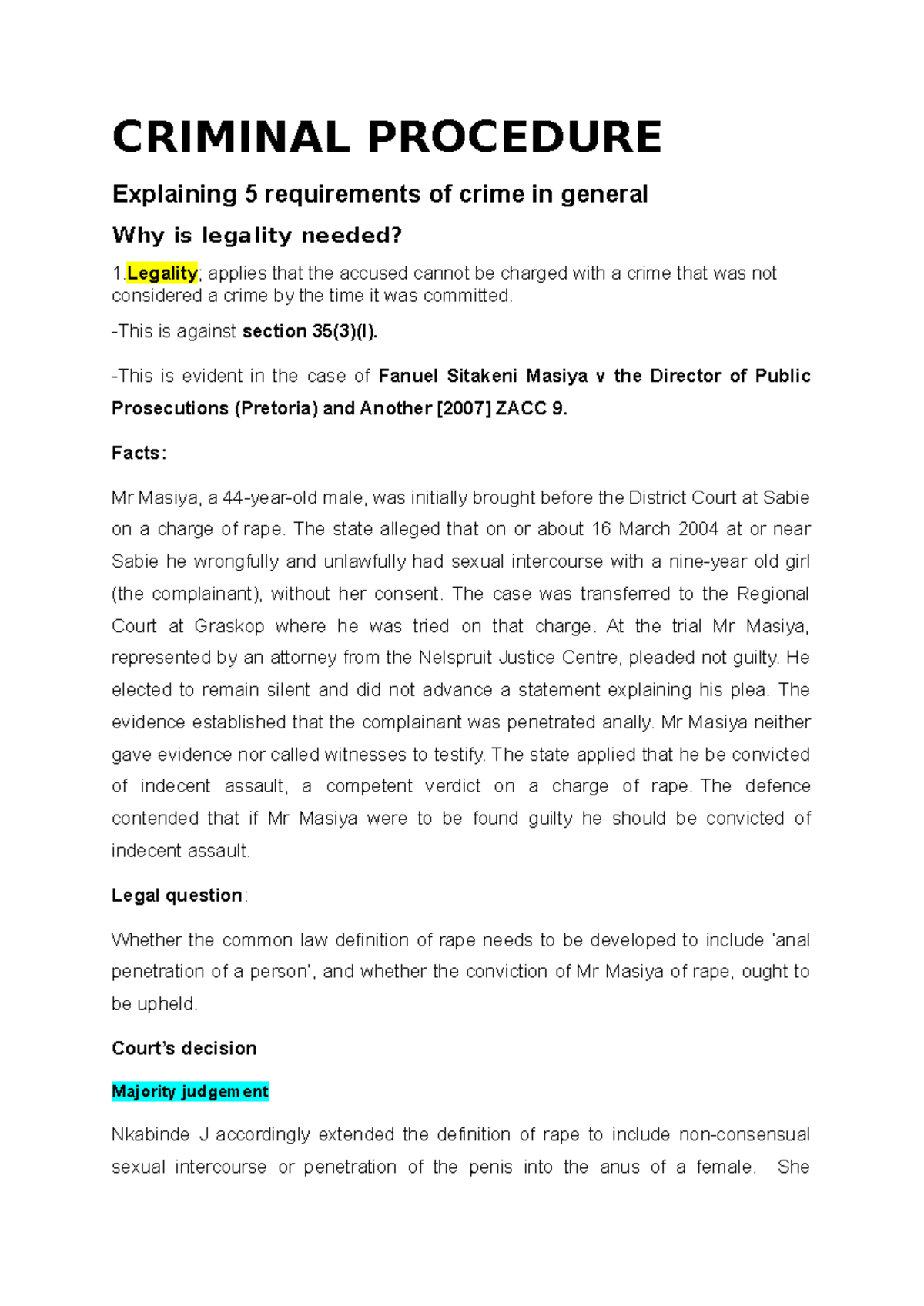 Intro notes - CRIMINAL PROCEDURE Explaining 5 requirements of crime in ...