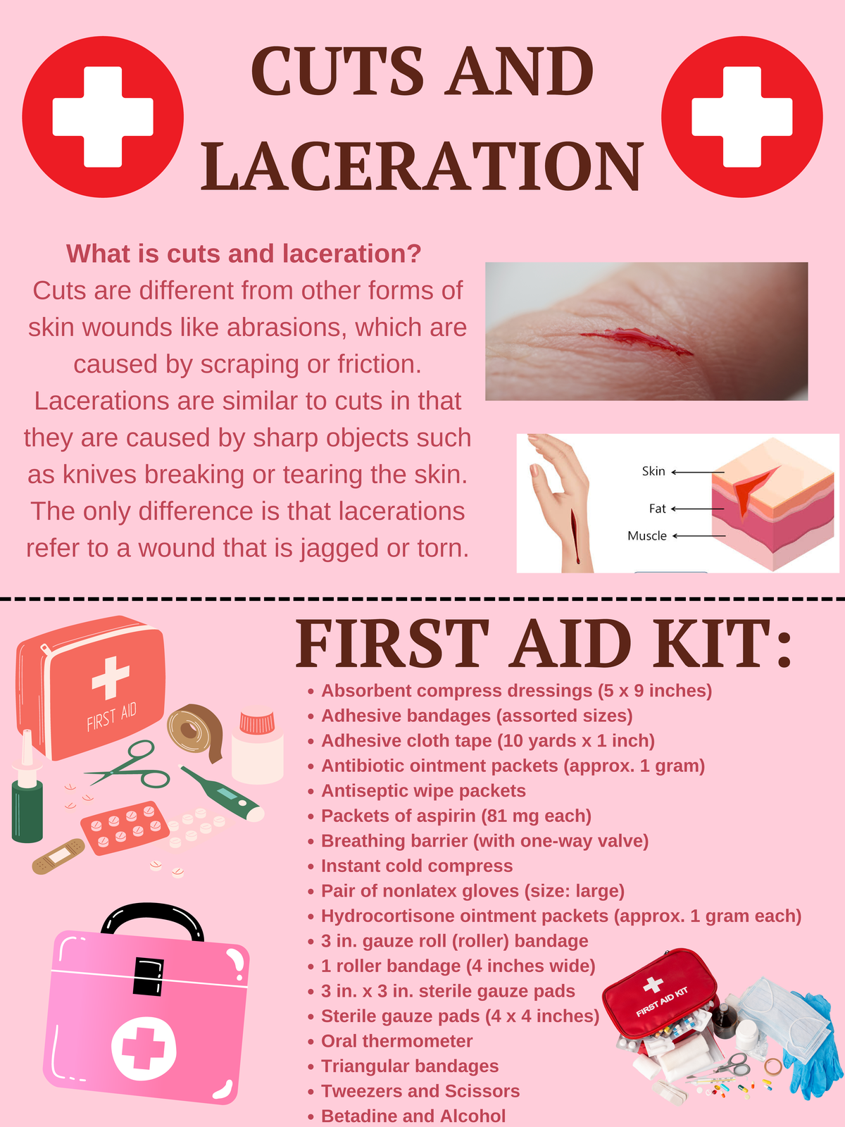 First aid - CUTS AND LACERATION What is cuts and laceration? Cuts are ...