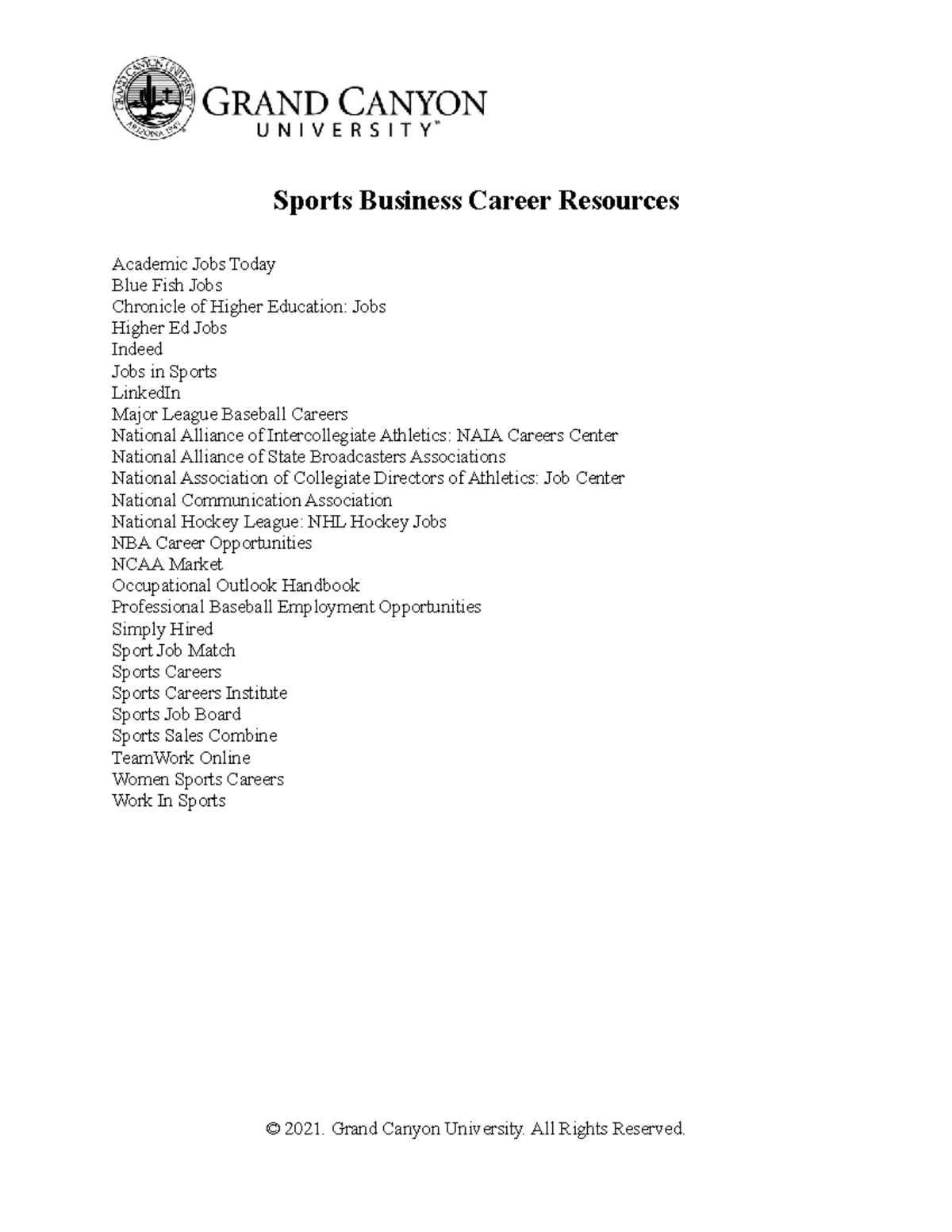 BUS 232 RS Sports Business Career Resources - Sports Business Career ...