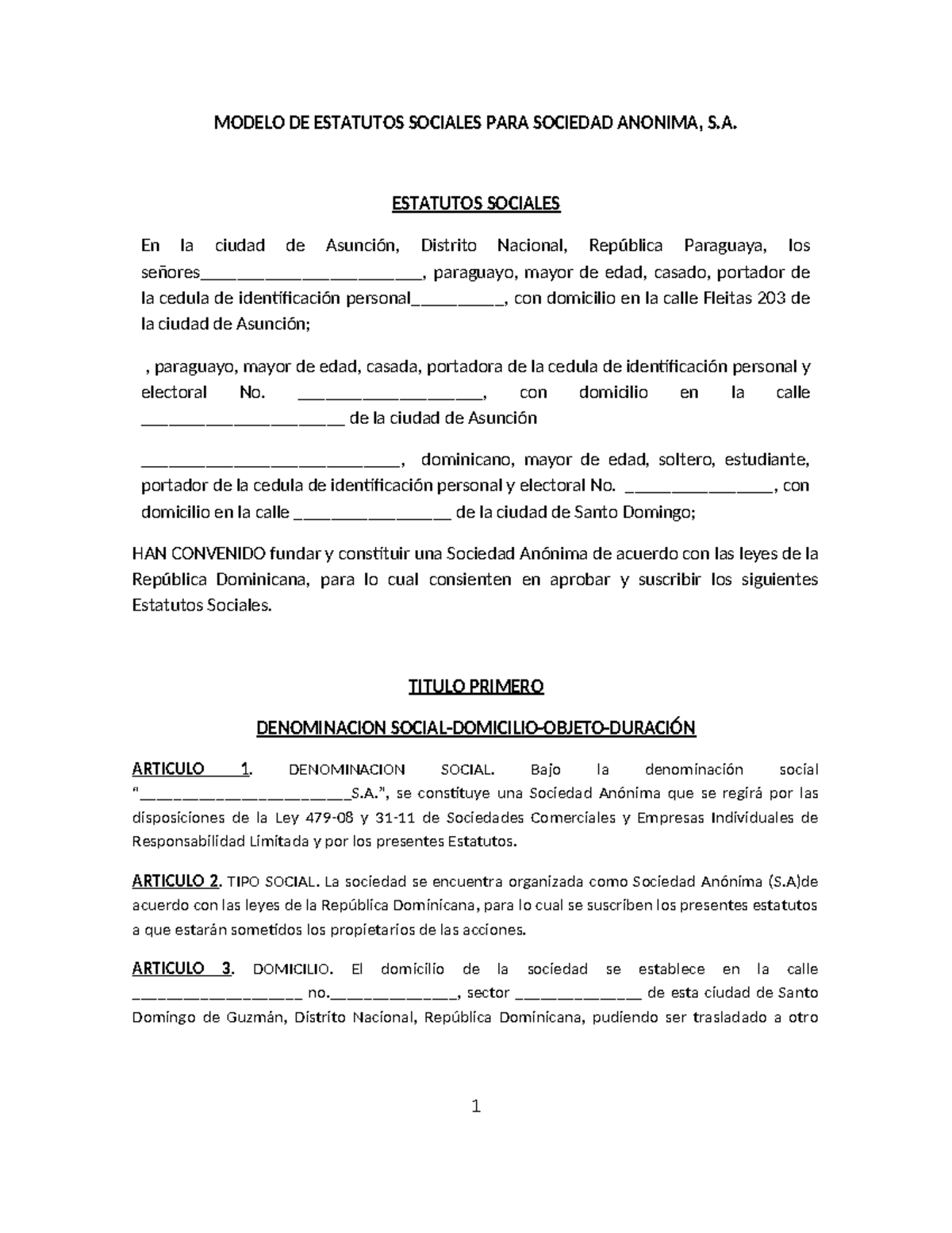 1 estatuto la esperanza SA - MODELO DE ESTATUTOS SOCIALES PARA SOCIEDAD ...