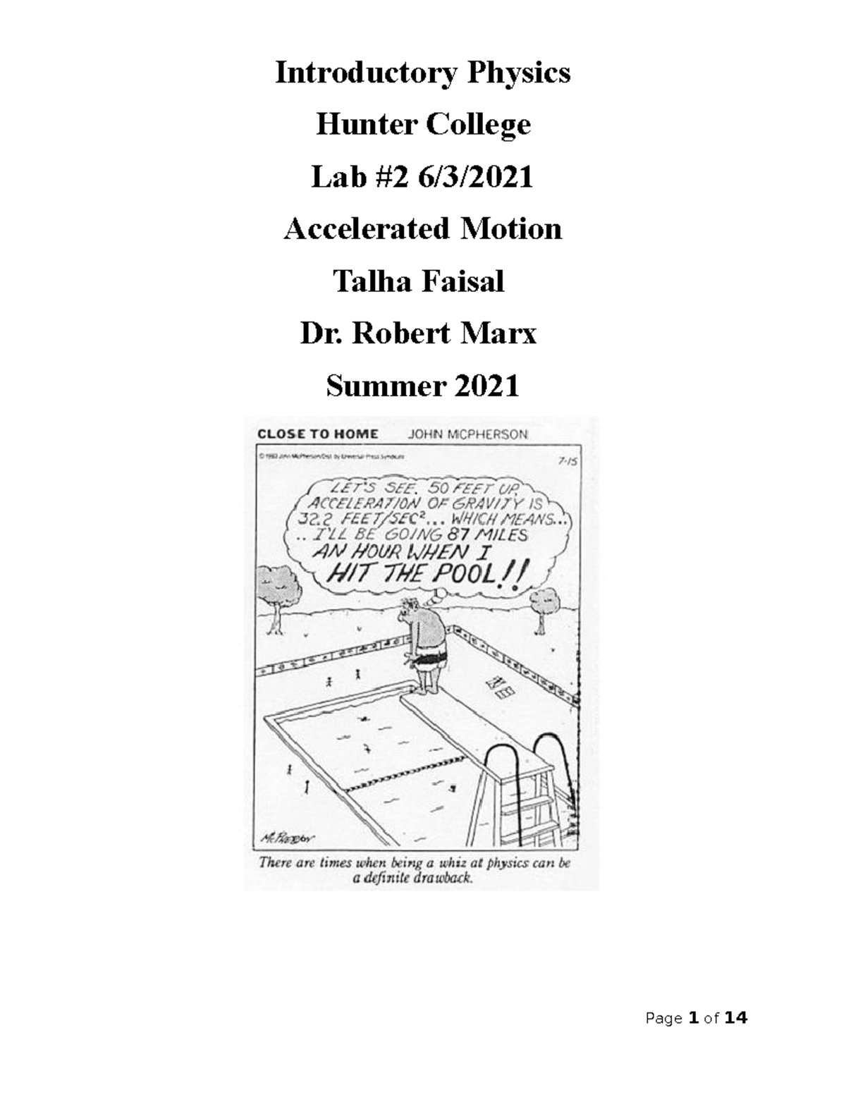 002 Accelerated Motion Lab - Introductory Physics Hunter College Lab #2 ...