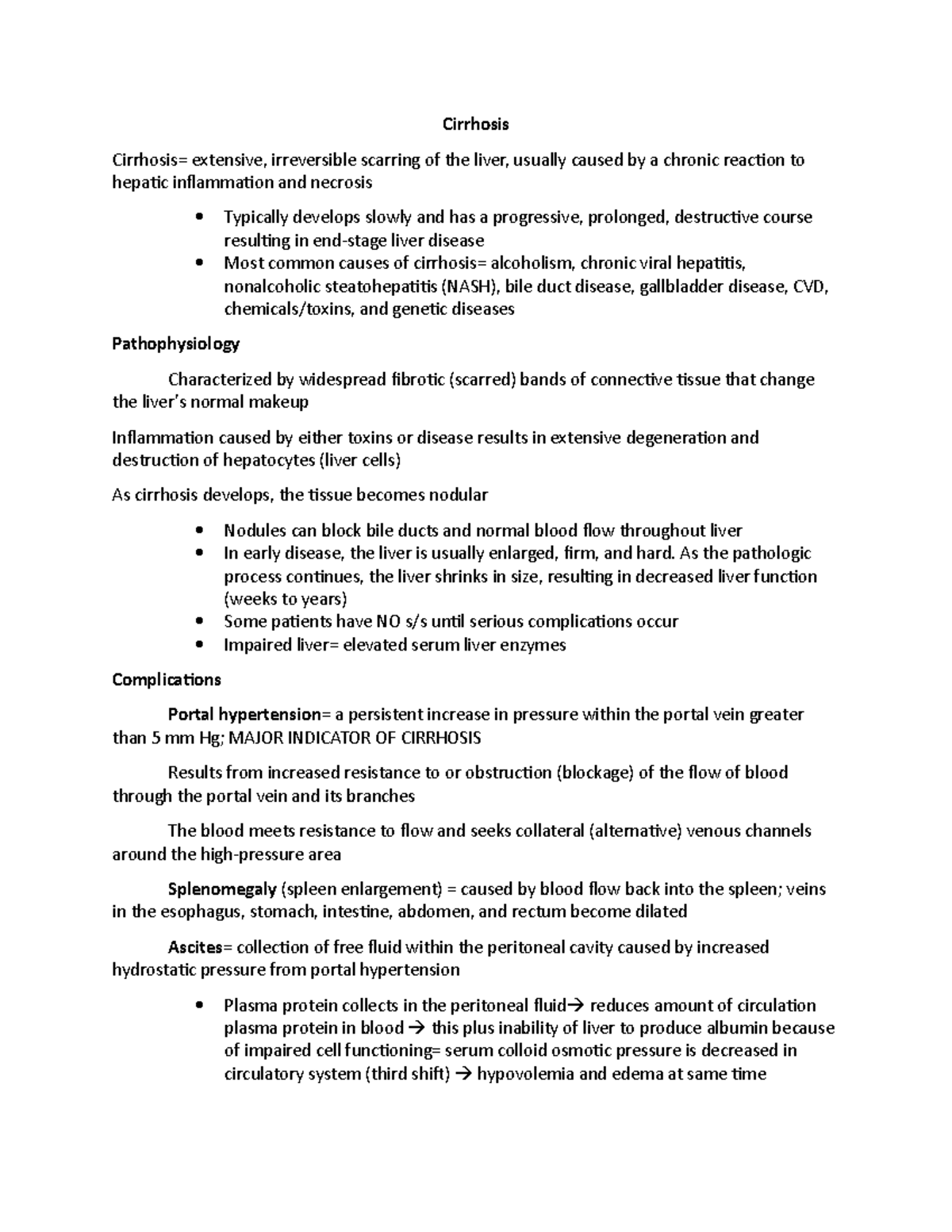 N440 Study Guide Exam 2 - Lecture notes 4-8 - Cirrhosis Cirrhosis ...