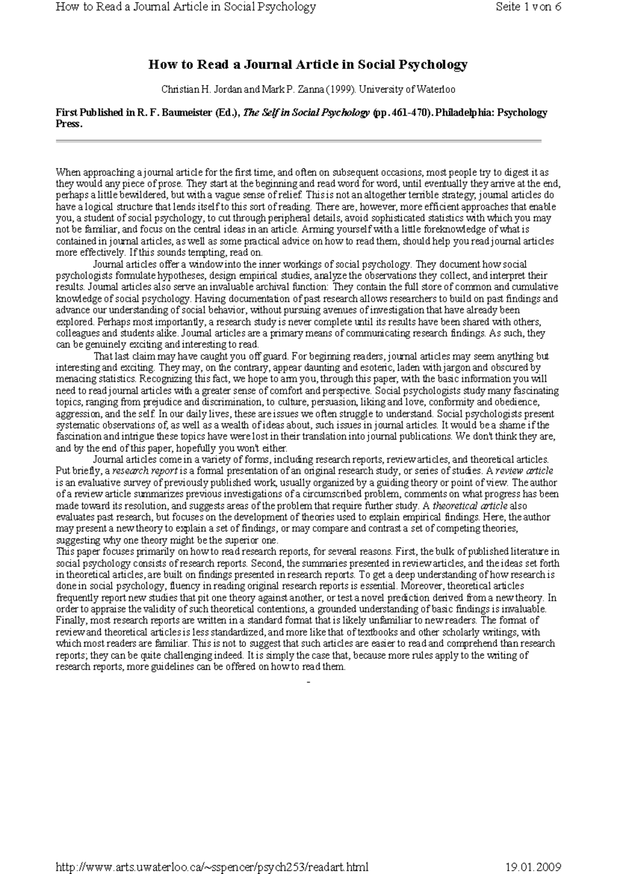 How To Read A Journal Article In Social Psychology How To Read A