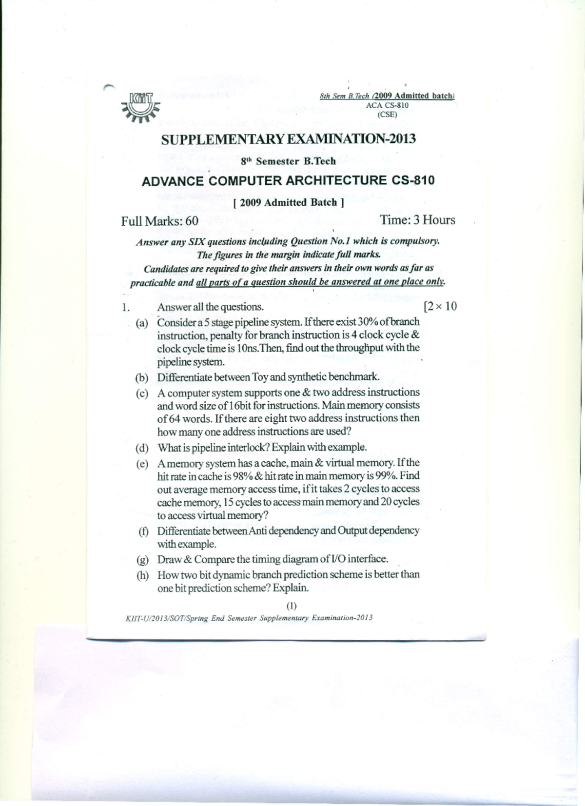 Sample Semester Question HPCA - Computer science - Studocu