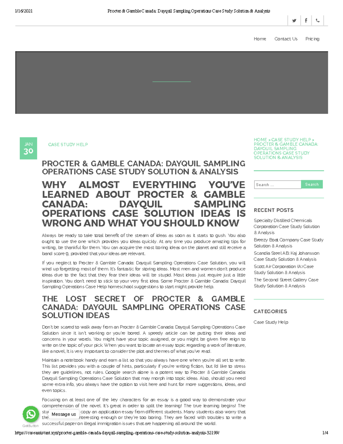 Sample Procter & Gamble Canada Dayquil Sampling Operations Case Study Solution & Analysis - JAN ...