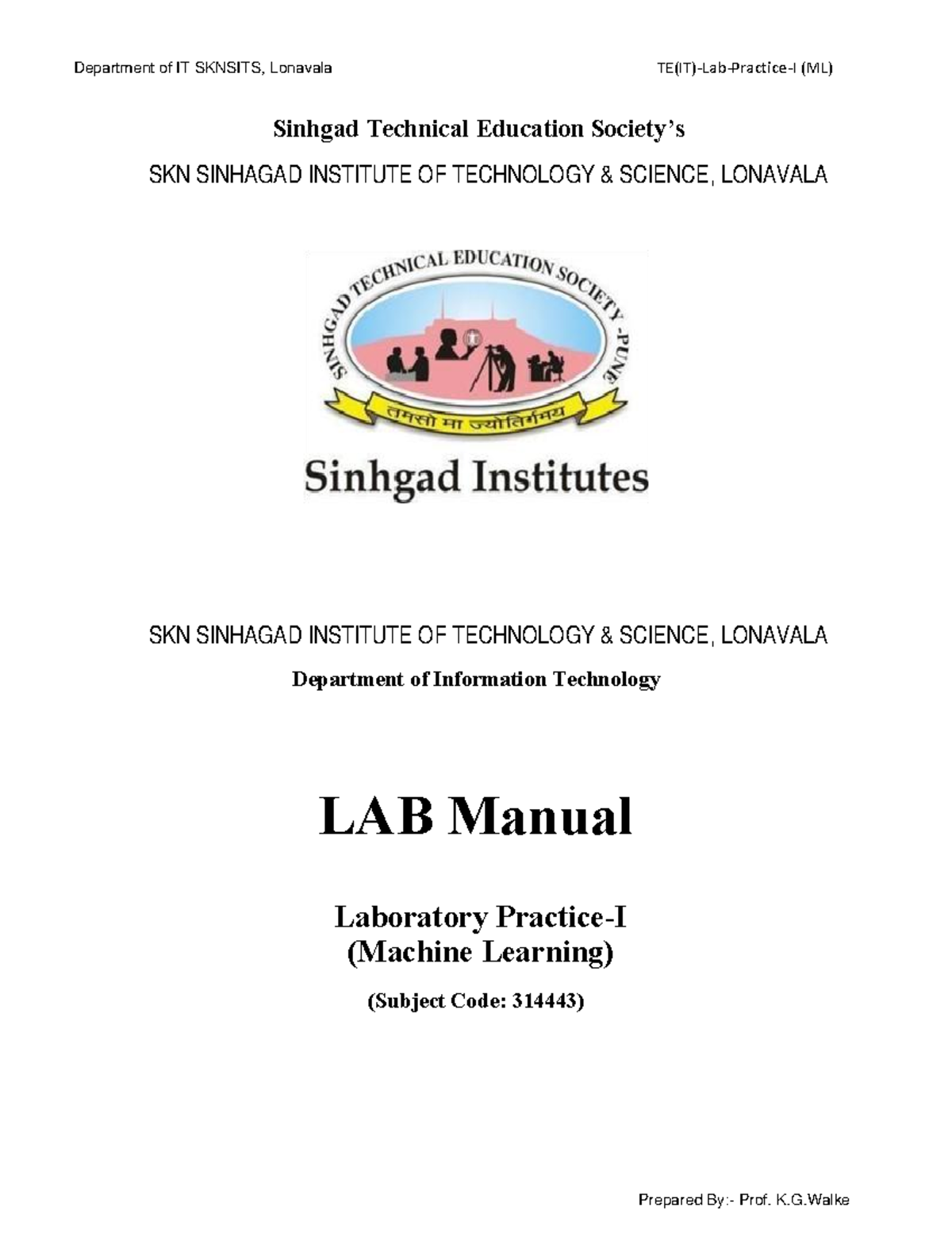(ML)-Lab Manual-sknsits - Sinhgad Technical Education Society’s Department of Information ...