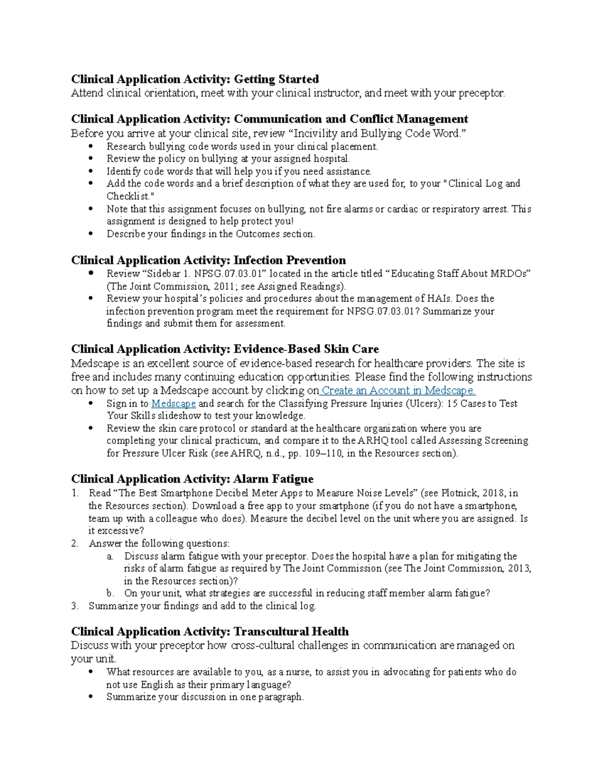 Clinical Application Activities - Clinical Application Activity ...