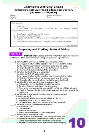 G10 TLE COOK Q3 W4 - COOKING POULTRY AND GAME BIRD DISHES - Learner’s Activity Sheet Assessment ...