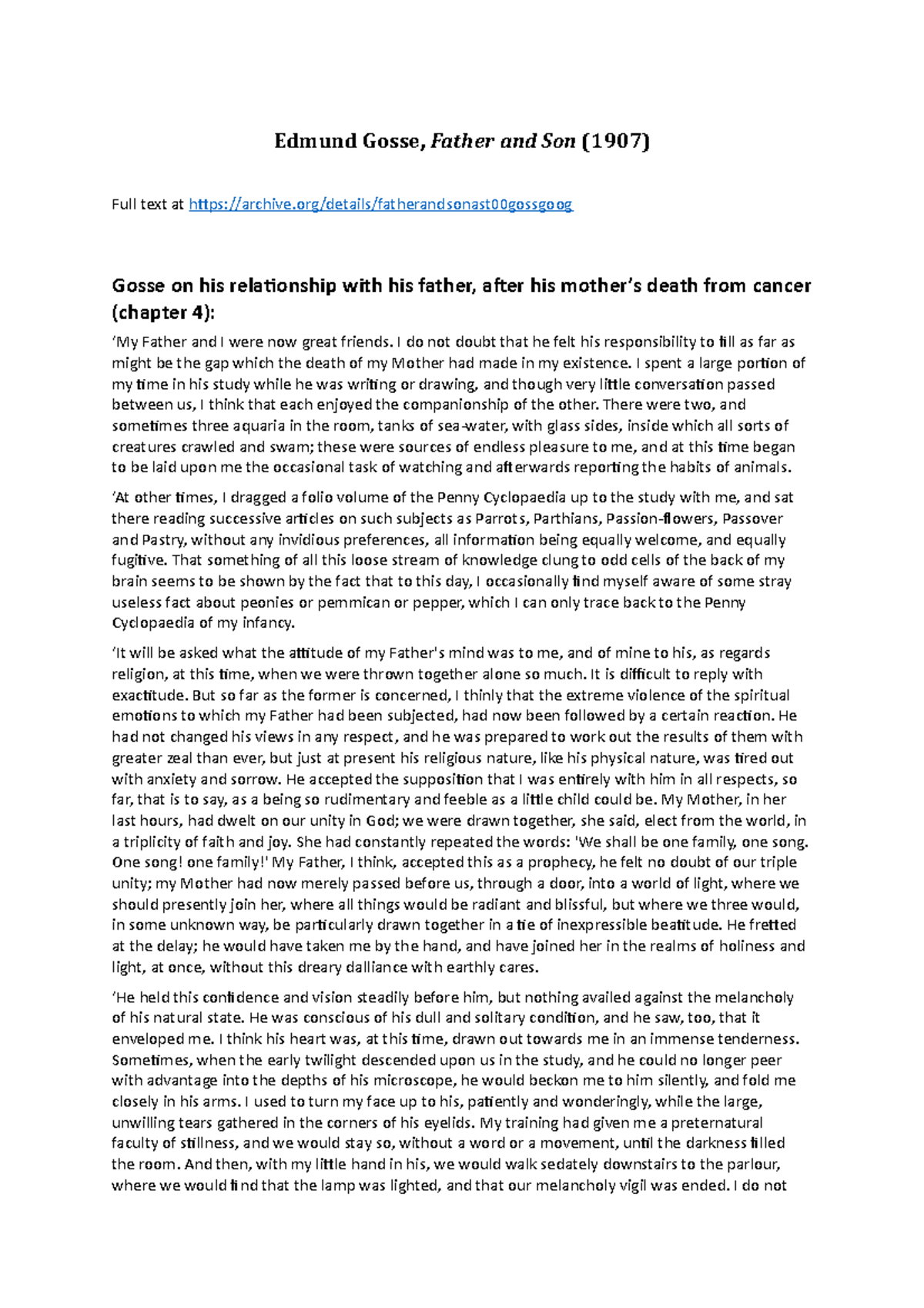 Gosse on father and marriage - Edmund Gosse, Father and Son (1907) Full ...
