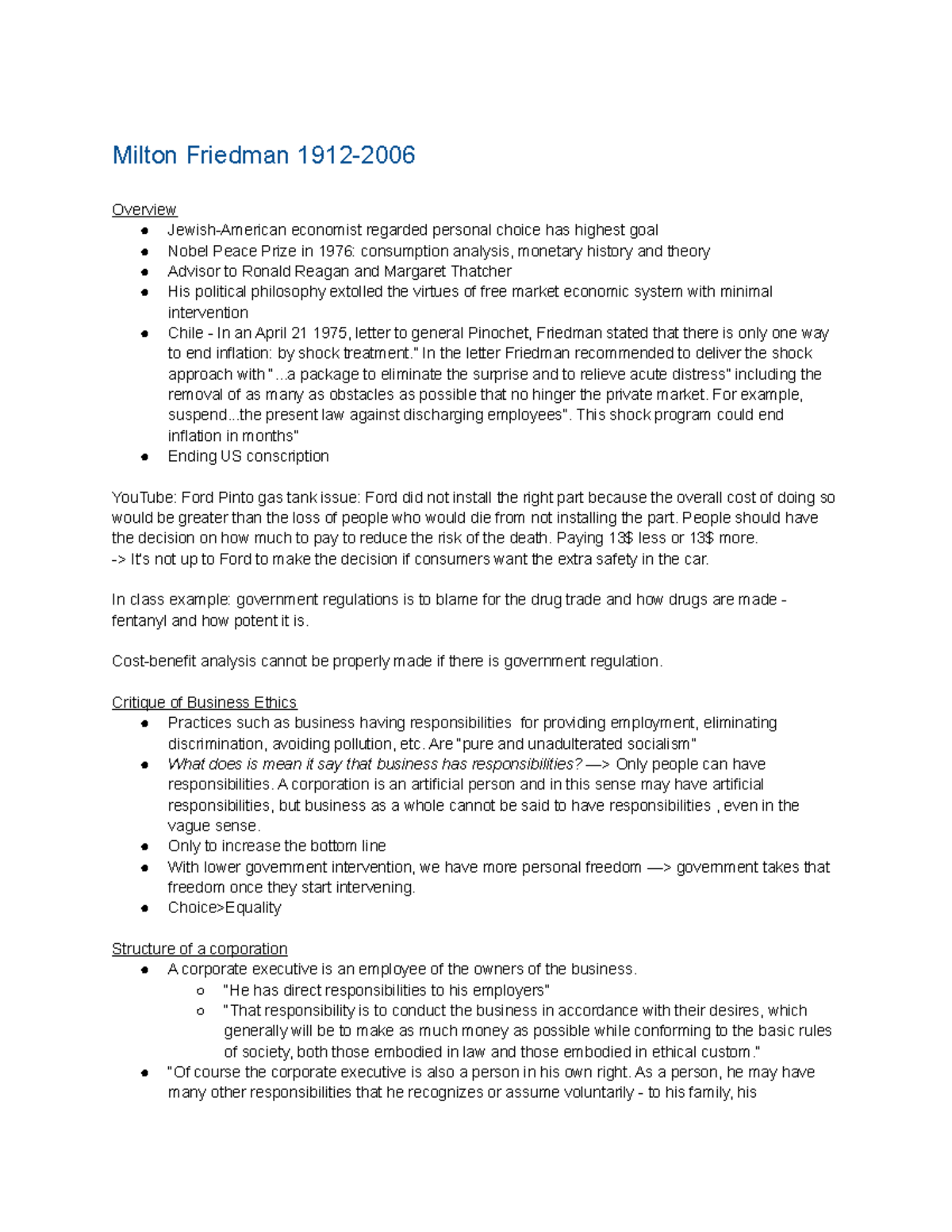 Friedman Reading - DLauer - Milton Friedman Overview economist regarded ...