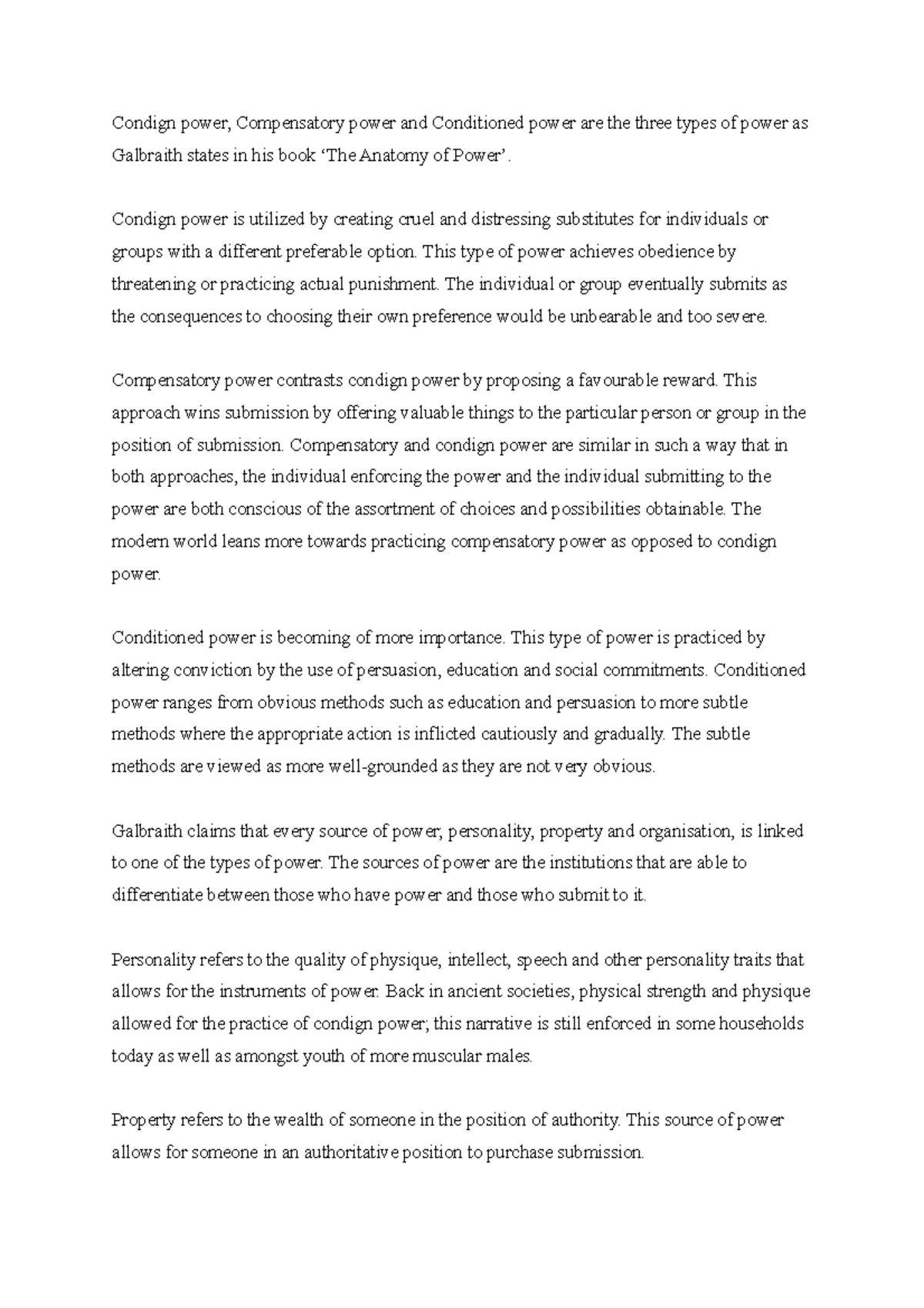 POL131 tutorial exercise 2 - Condign power, Compensatory power and ...