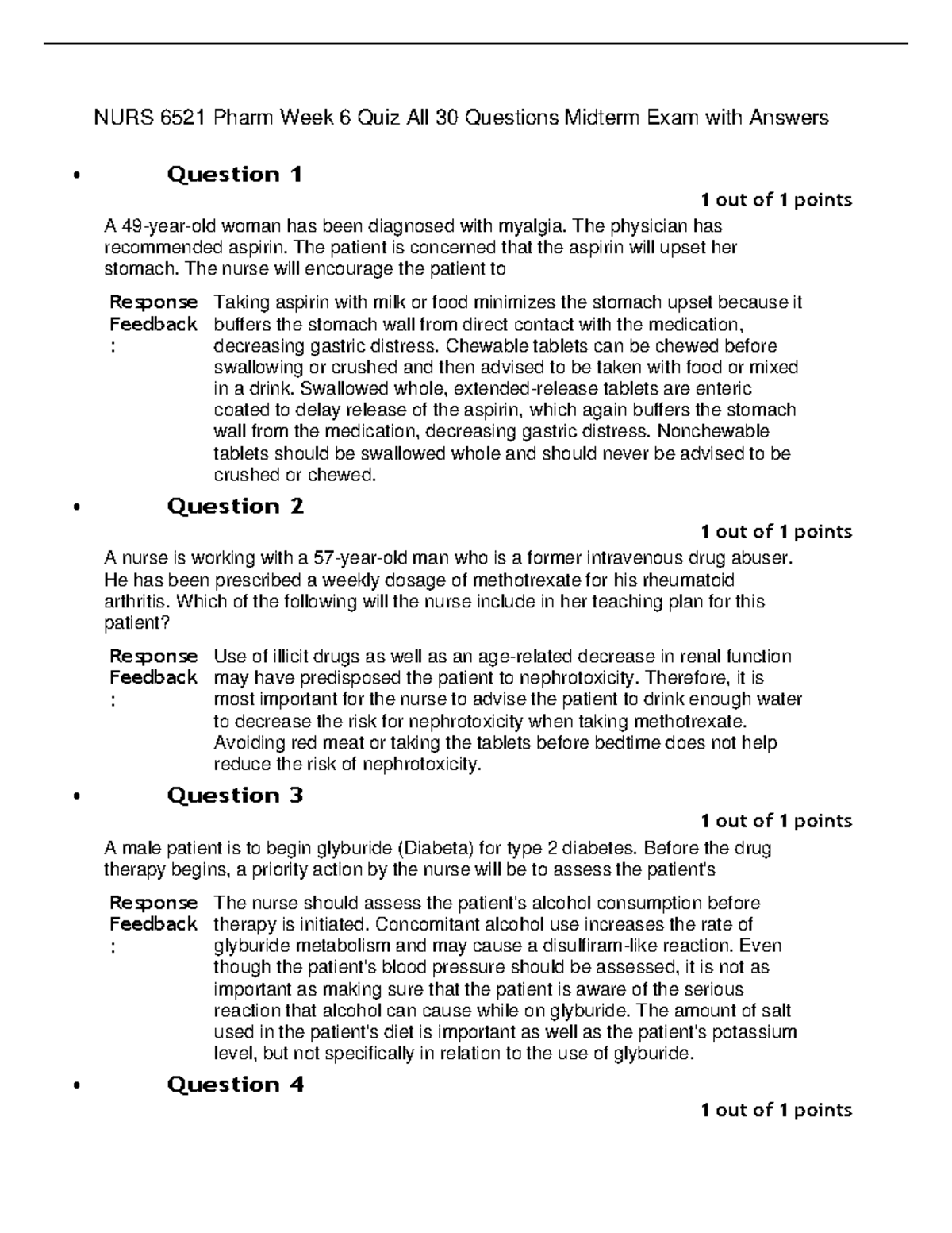 NURS 6521 Pharm wk 6 quiz - NURS 6521 Pharm Week 6 Quiz All 30 Questions Midterm Exam with ...