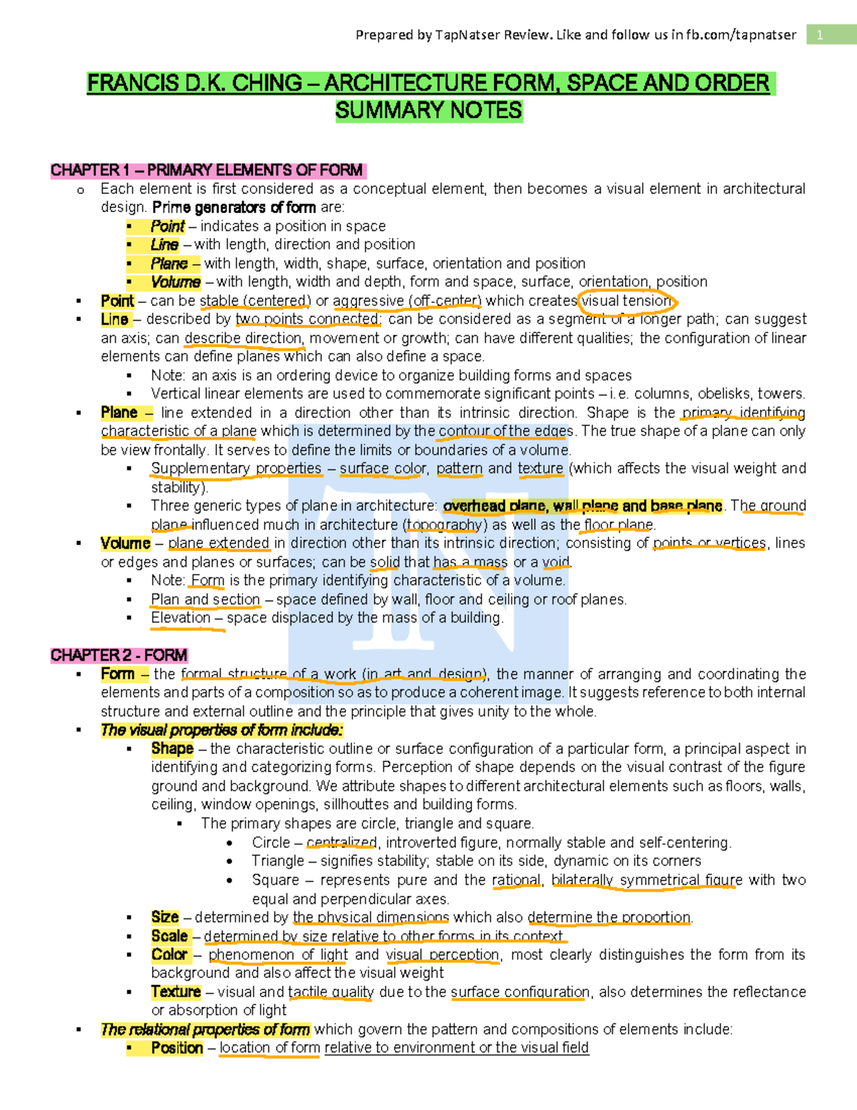 DK Ching Summary Notes Architecture Form Space and Order - FRANCIS D ...