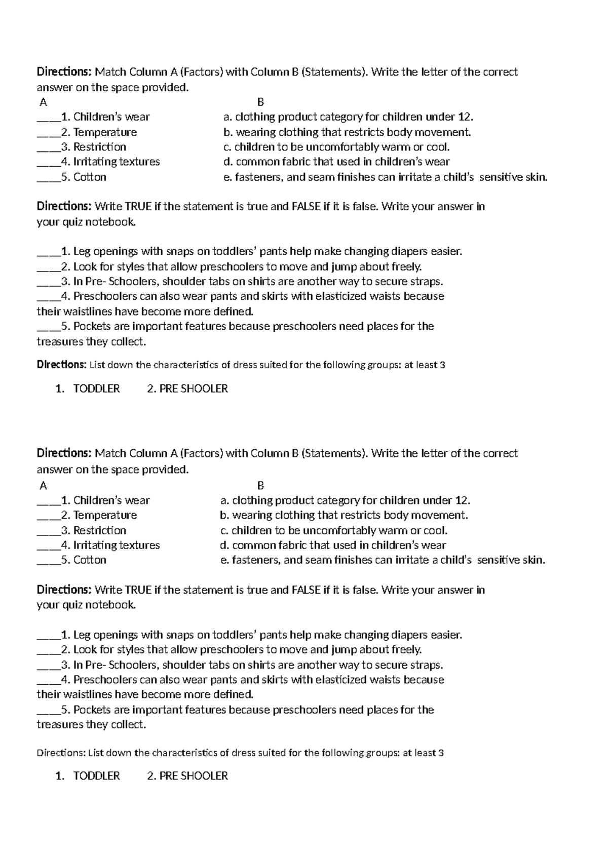 3rd quiz - QUIZ - Directions: Match Column A (Factors) with Column B ...